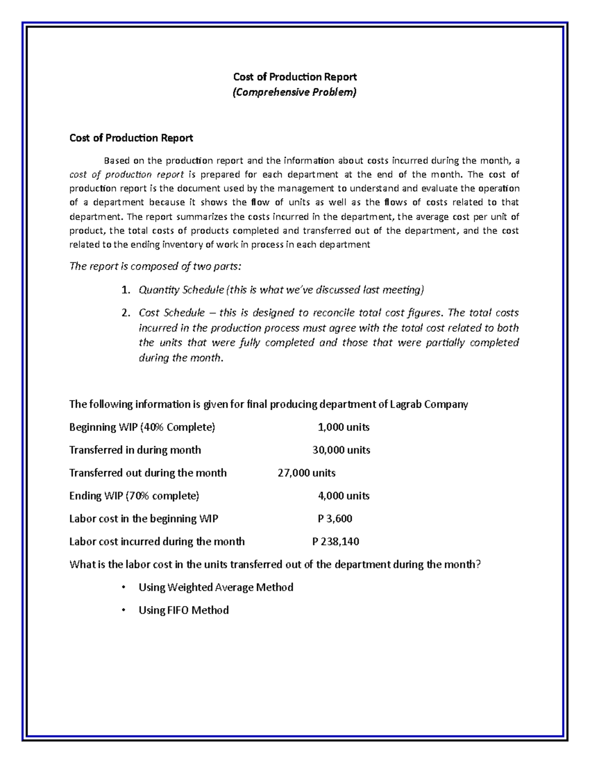 Cost of Production Report Comprehensive - Cost of Production Report ...