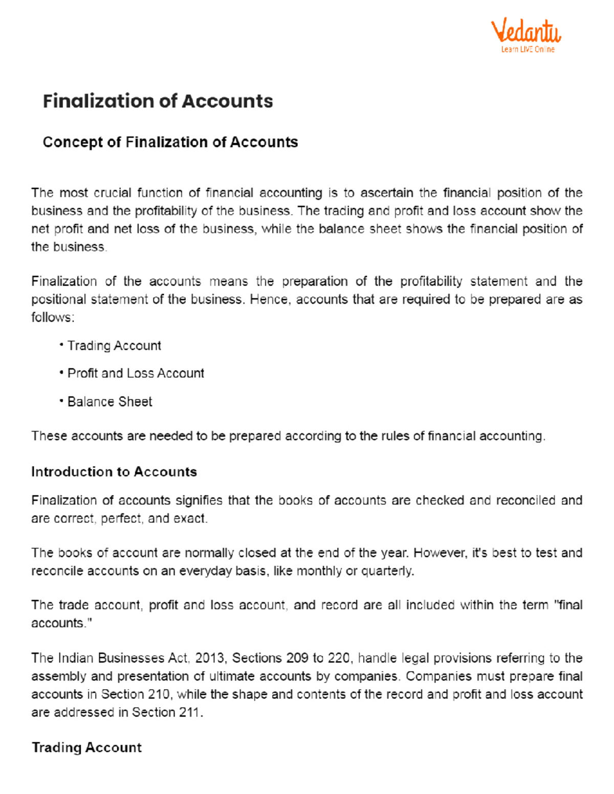 Finalization of Accounts - The trading and profit and loss account show ...