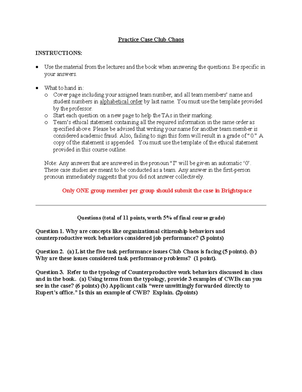 Practice Case - Club Chaos (Question sheet) - Practice Case Club Chaos ...