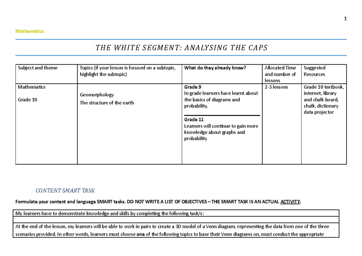 Good MAthematics ST - 1 Mathematics THE WHITE SEGMENT: ANALYSING THE ...