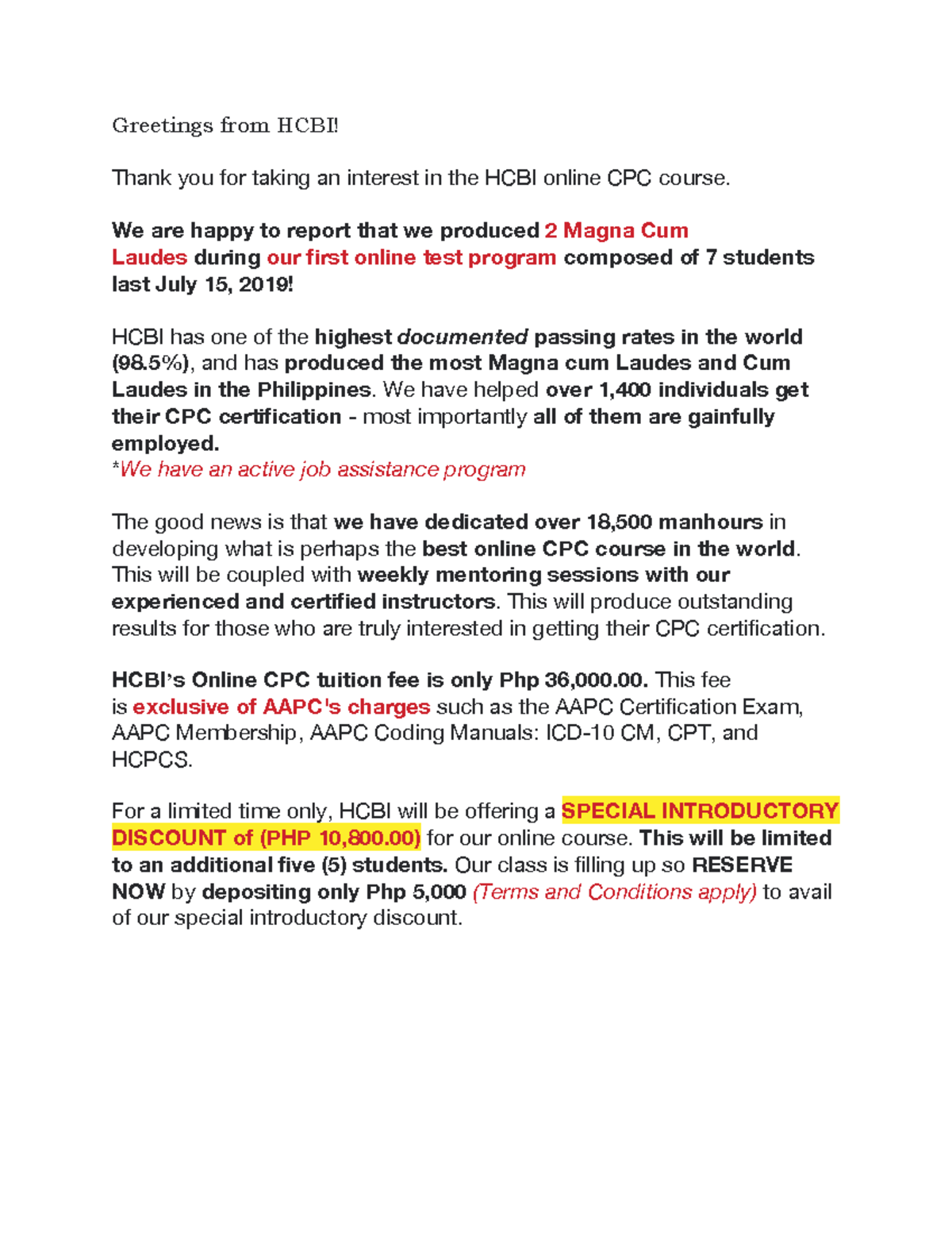 HCBI-Form-Letter - Medical Coding Job - Greetings from HCBI! Thank you for taking an interest in ...