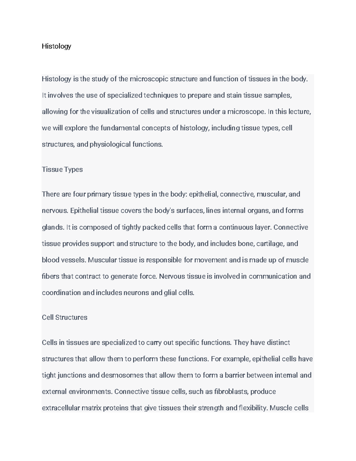 Introduction to Histology: Study of Tissues and Functions - Studocu