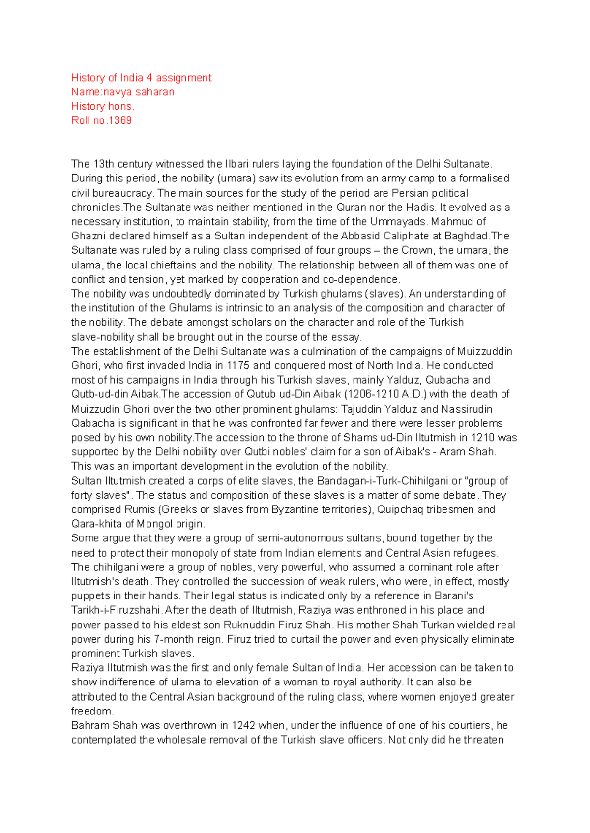 Pankaj sir Assignment 1 - History of India 4 assignment Name:navya ...