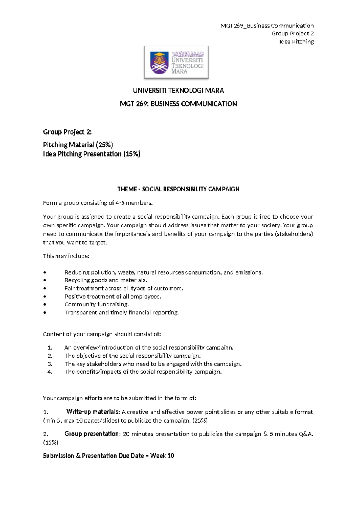 GROUP PRESENTATION GUIDELINES - MGT269_Business Communication Group ...