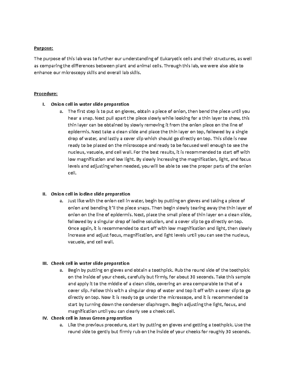 MCB 151 Lab 3 - Onion and cheek cells - Purpose: The purpose of this ...