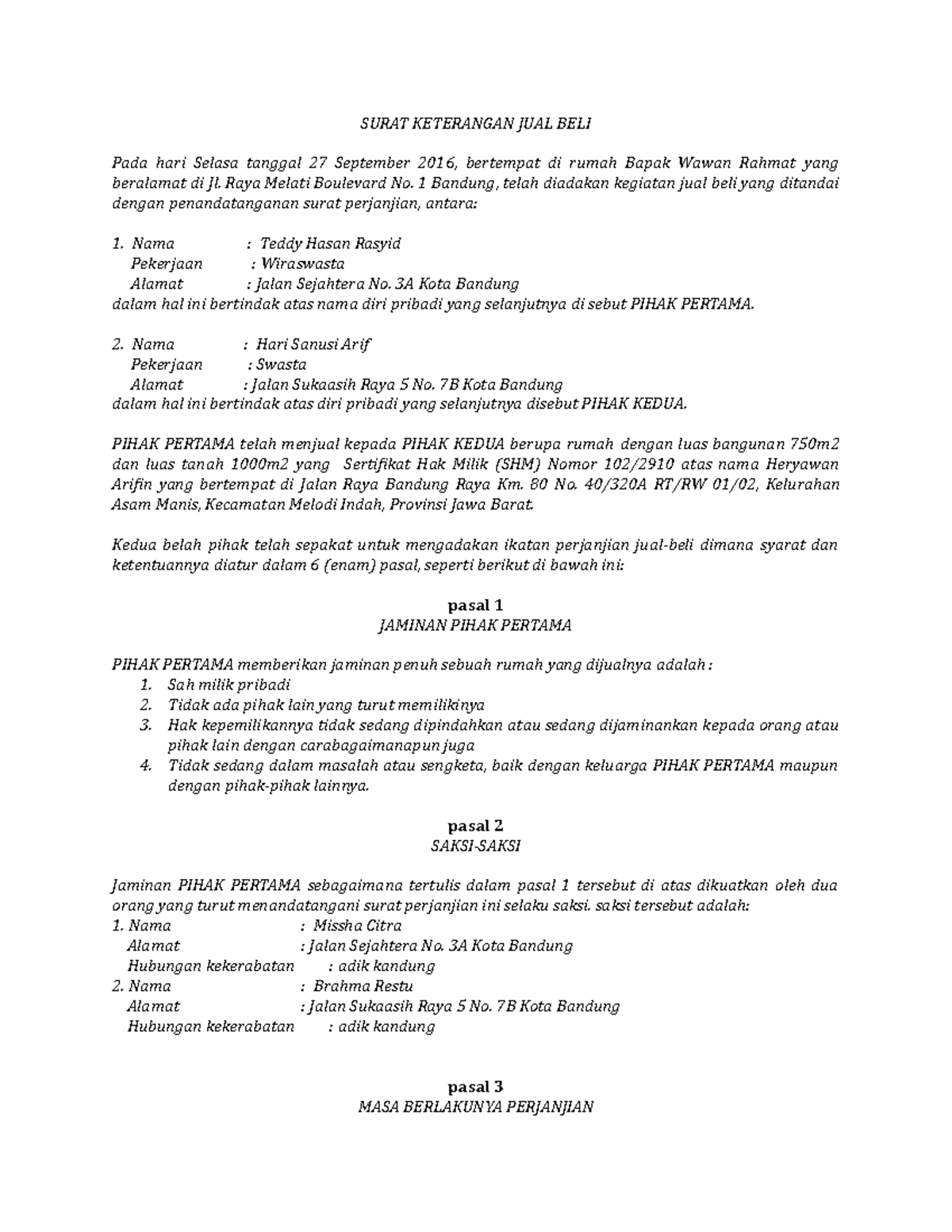 Contoh Surat Niaga Jual Beli Rumah - SURAT KETERANGAN JUAL BELI Pada ...