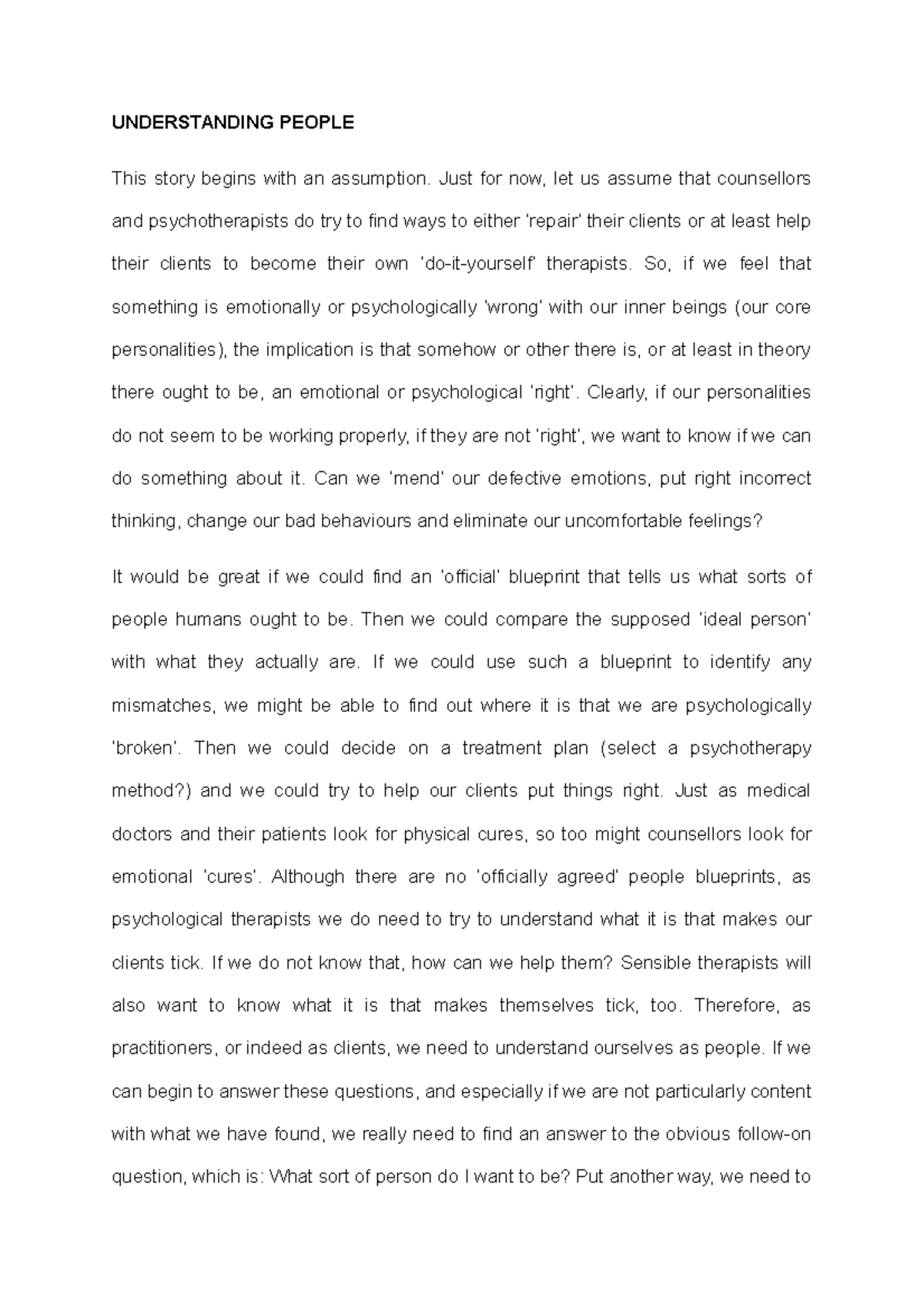 Understanding People - lecture notes related to Counseling and ...