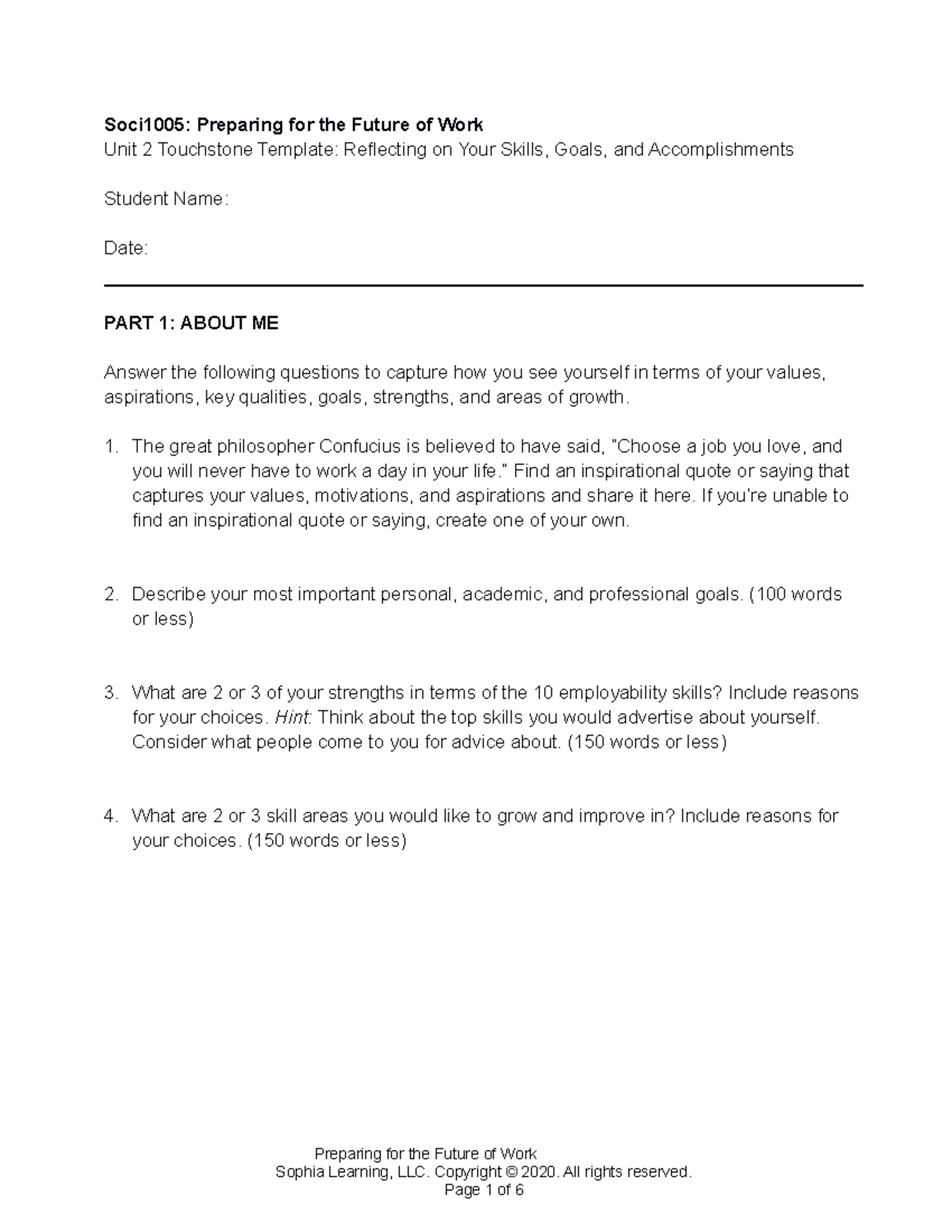 SOCI Touchstone Unit 2 Template - Soci1005: Preparing for the Future of ...