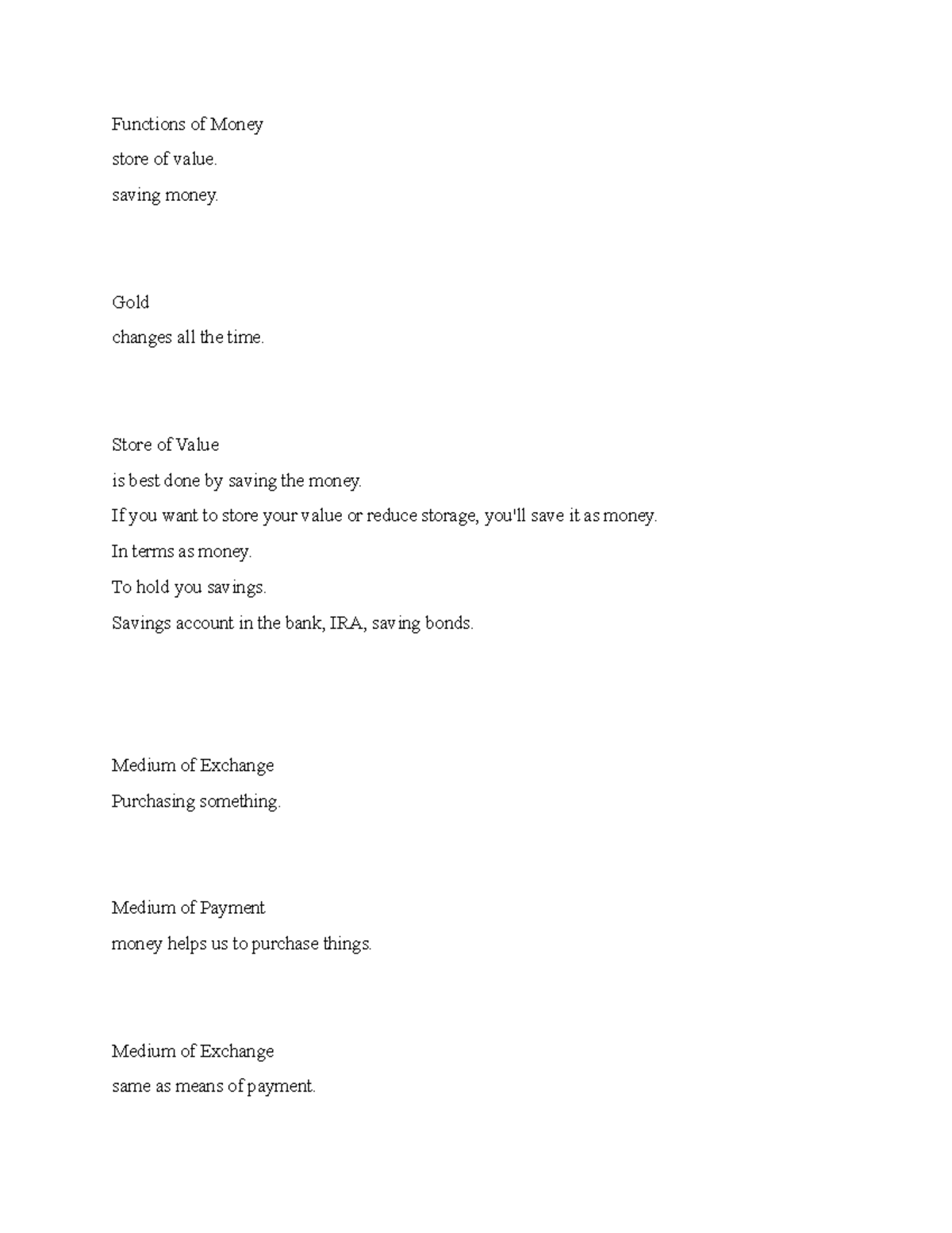 Functions of Money - GSU - Functions of Money store of value. saving ...