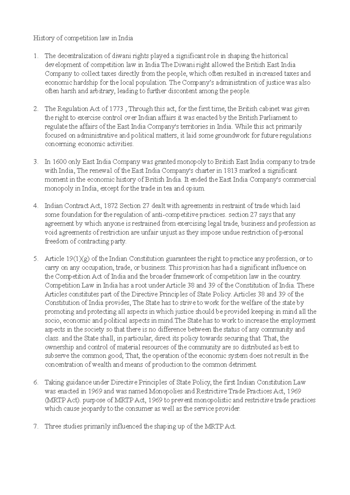 History of competition law in india - The Company’s administration of ...