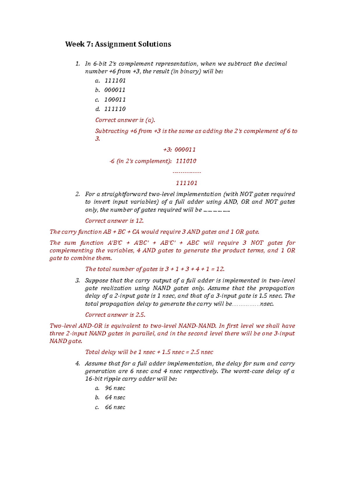Assignment- Solution-WEEK7 - Week 7: Assignment Solutions In 6-bit 2’s ...