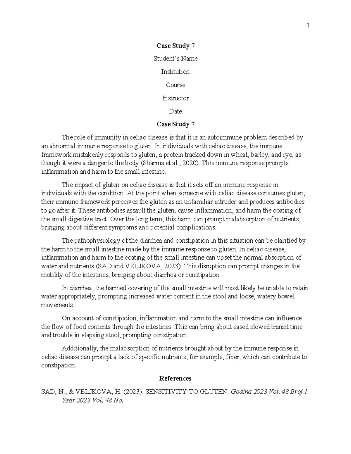 Case Study 7 - good - 1 Case Study 7 Student’s Name Institution Course ...