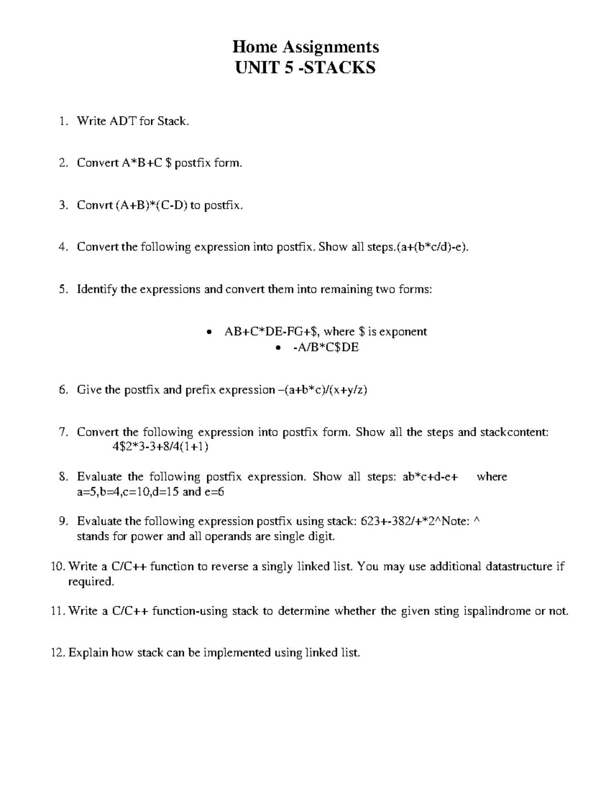 Home Assignments 5 - Assignment - Home Assignments UNIT 5 - STACKS ...