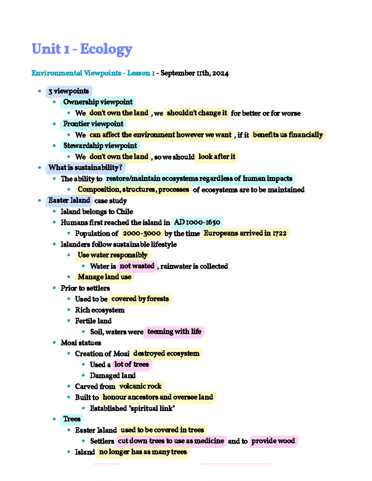 Unit 1 - Ecology - Unit 1 - Ecology Environmental Viewpoints - Lesson 1 ...