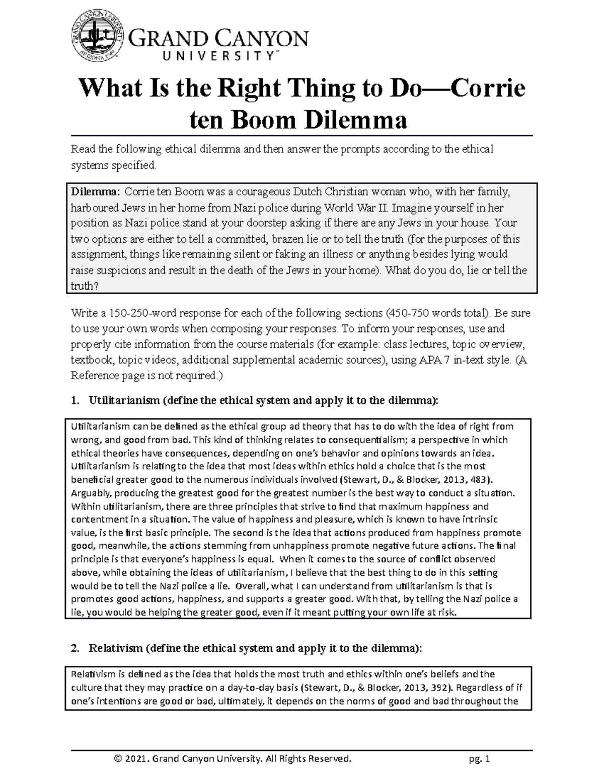 Ten Boom Dilemma Philosophy 103 Assignment - What Is the Right Thing to ...