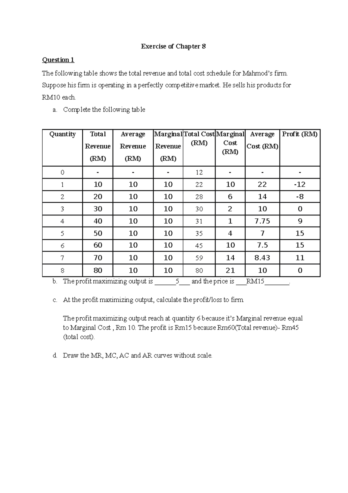 Exercise of Chapter 8 - ... - Exercise of Chapter 8 Question 1 The ...