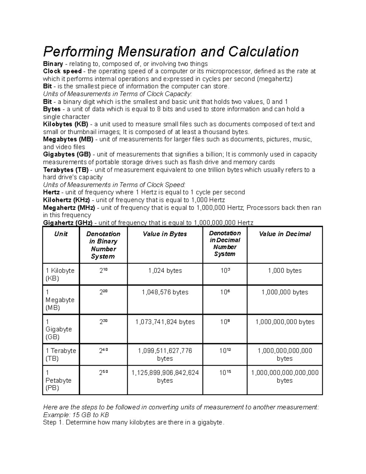 Performing Mensuration and Calculation Study Guide - Performing ...