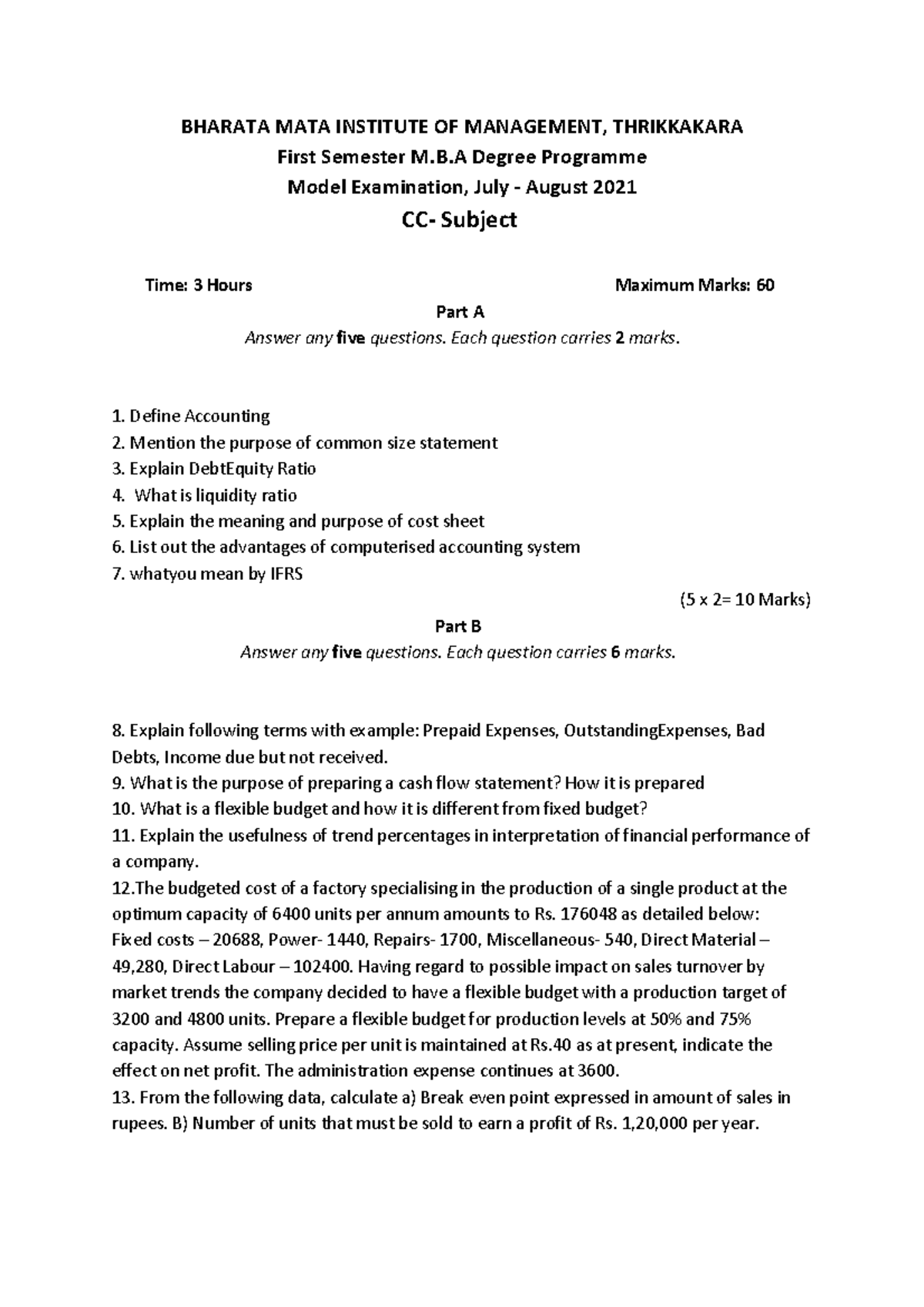 Afm qp - ACCOUNTING FOR FINANCIAL MANAGEMENT model question paper ...