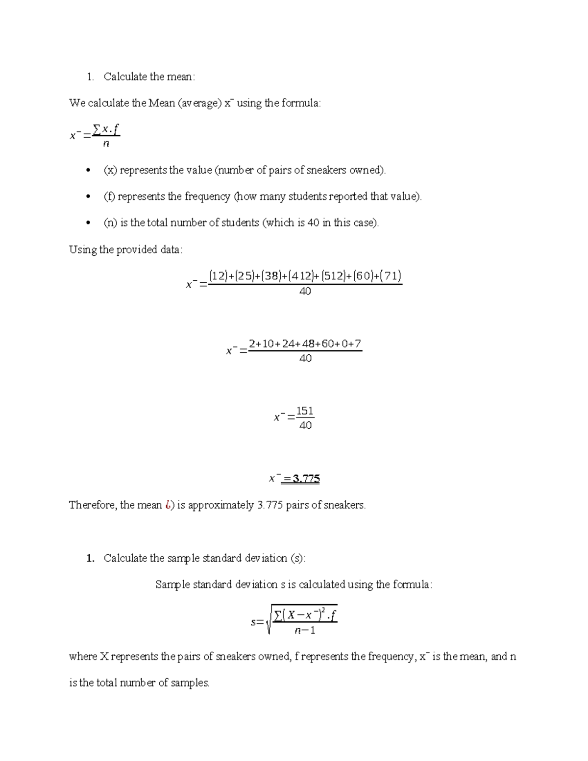 Intro to Stats Assign 2 - Calculate the mean: We calculate the Mean ...