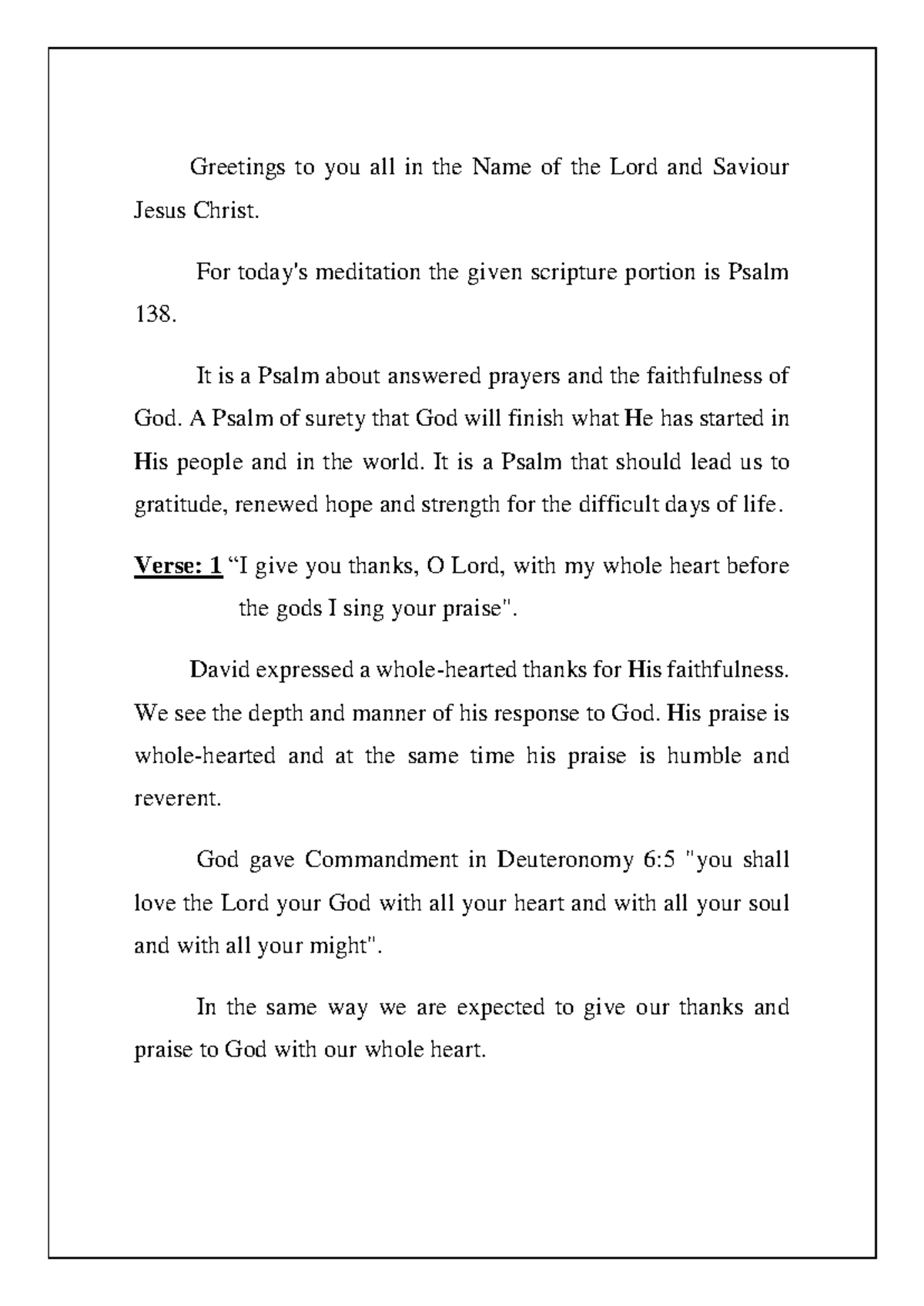 Assignment 25 - Greetings to you all in the Name of the Lord and ...