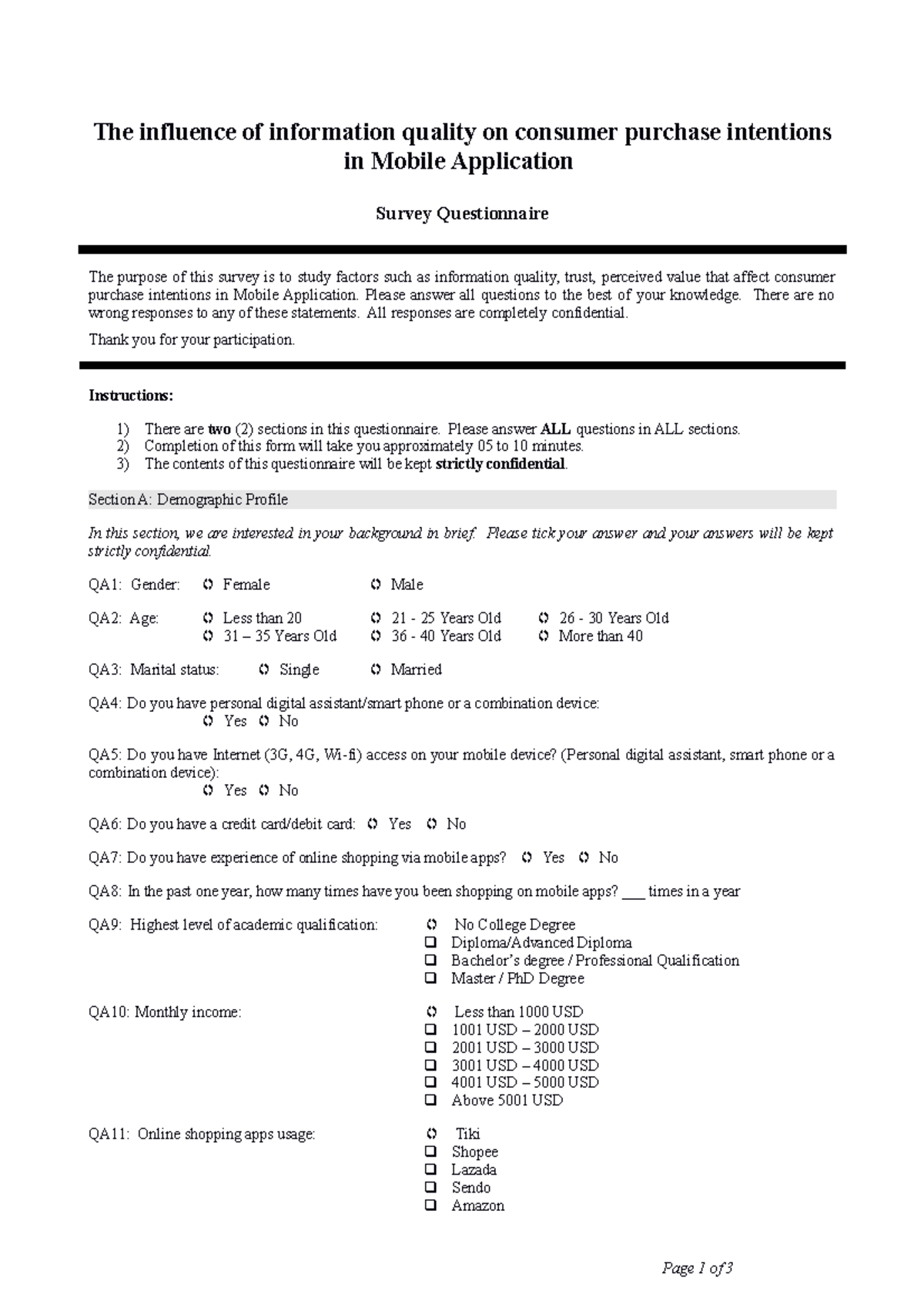 Questionnaire 1 - The influence of information quality on consumer ...