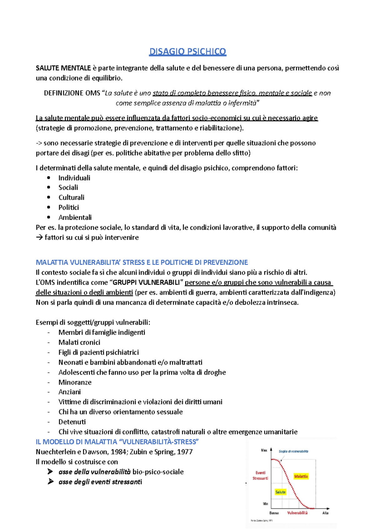 Appunti Disagio Psichico - DISAGIO PSICHICO SALUTE MENTALE è parte ...
