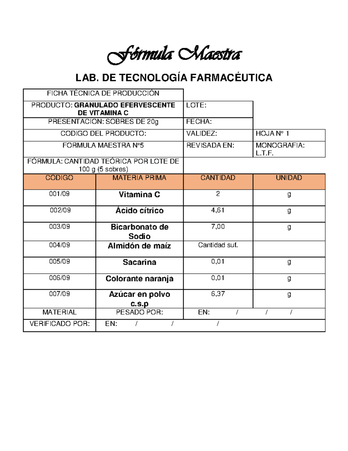 Fórmula vit c - apuntes de bioquimica - Fórmula Maestra LAB. DE ...