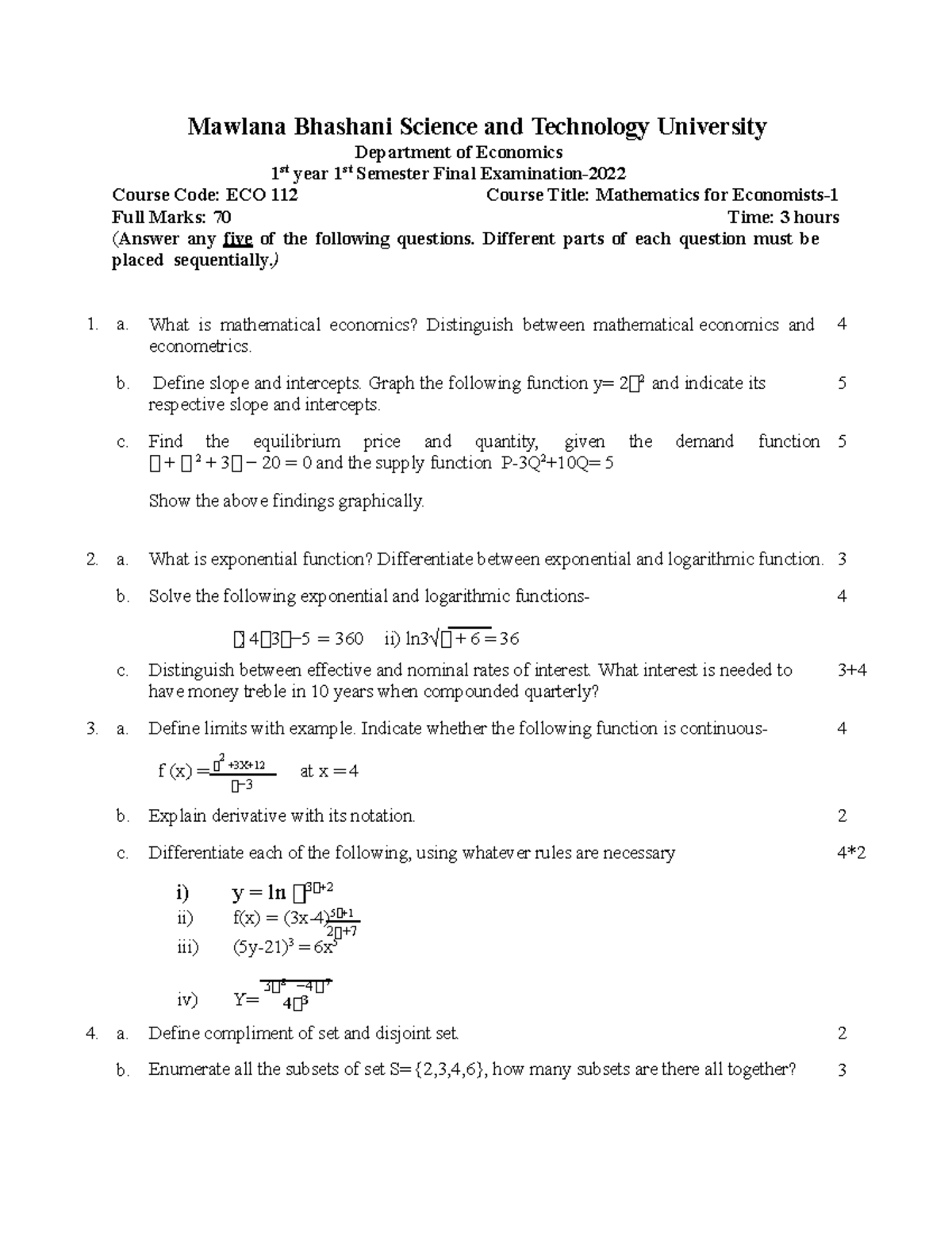 ECO 112 Math - Mawlana Bhashani Science and Technology University ... ECO 112 Math - Mawlana Bhashani Science and Technology University ...
