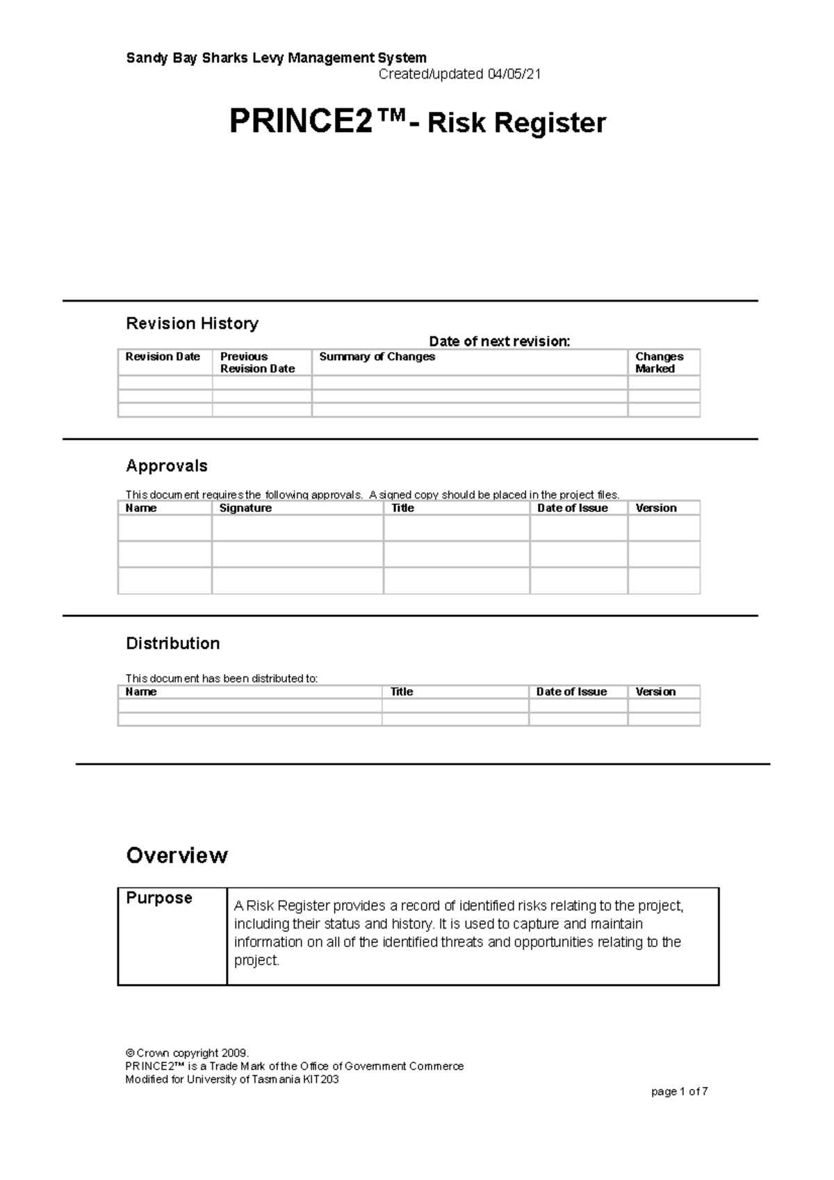 Risk Register - risk - Sandy Bay Sharks Levy Management System Created ...