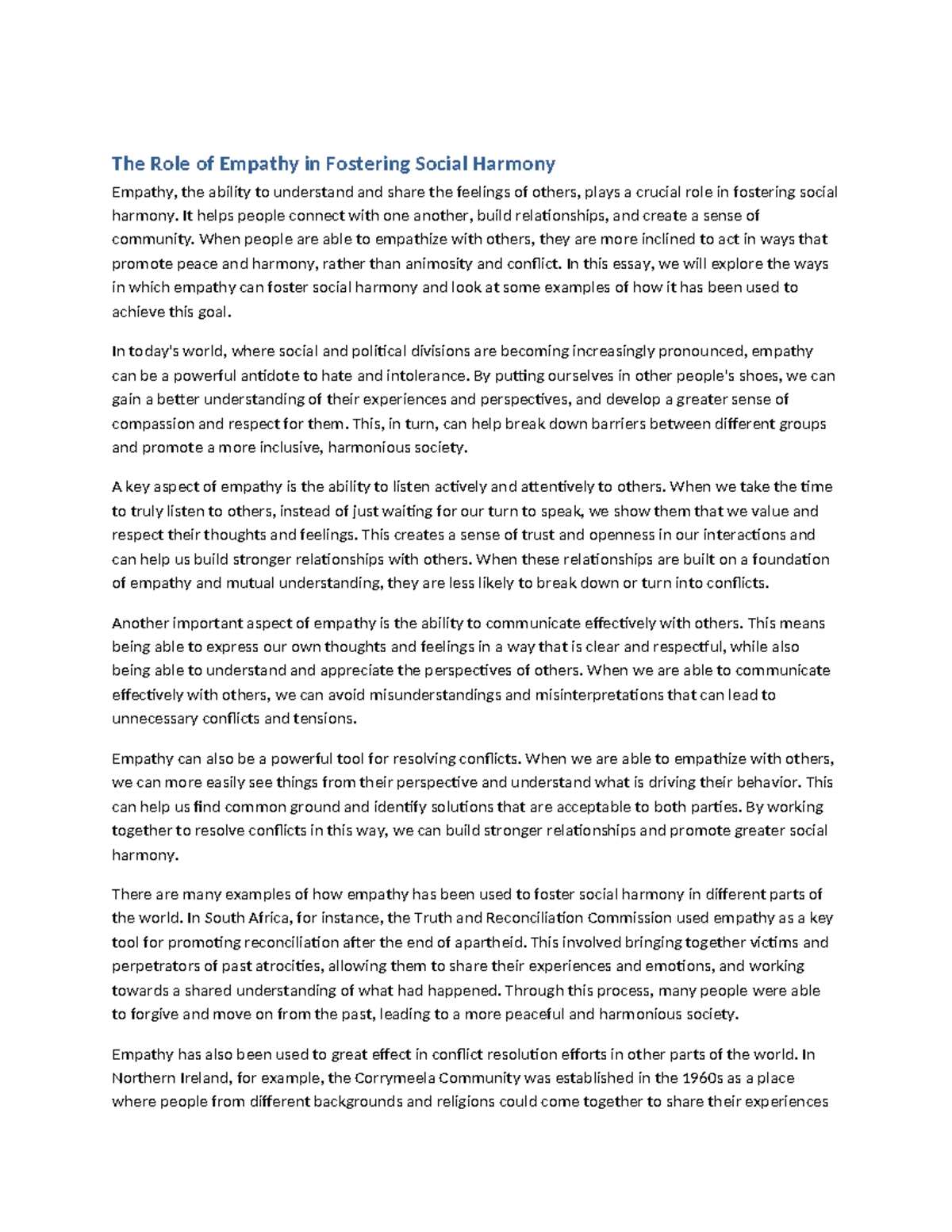 The role of empathy in fostering social harmony - The Role of Empathy ...