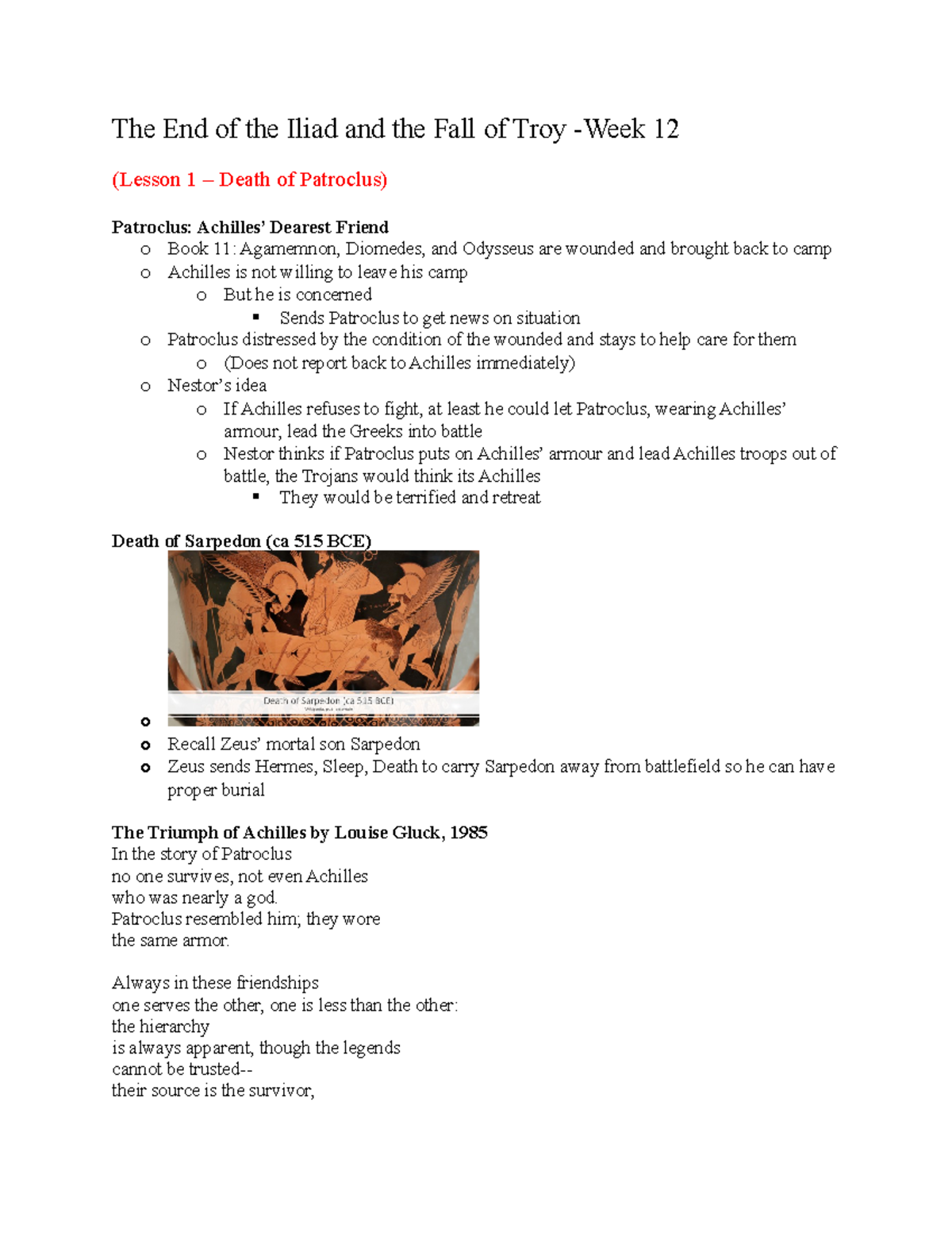 Classics Week 12 notes - The End of the Iliad and the Fall of Troy ...