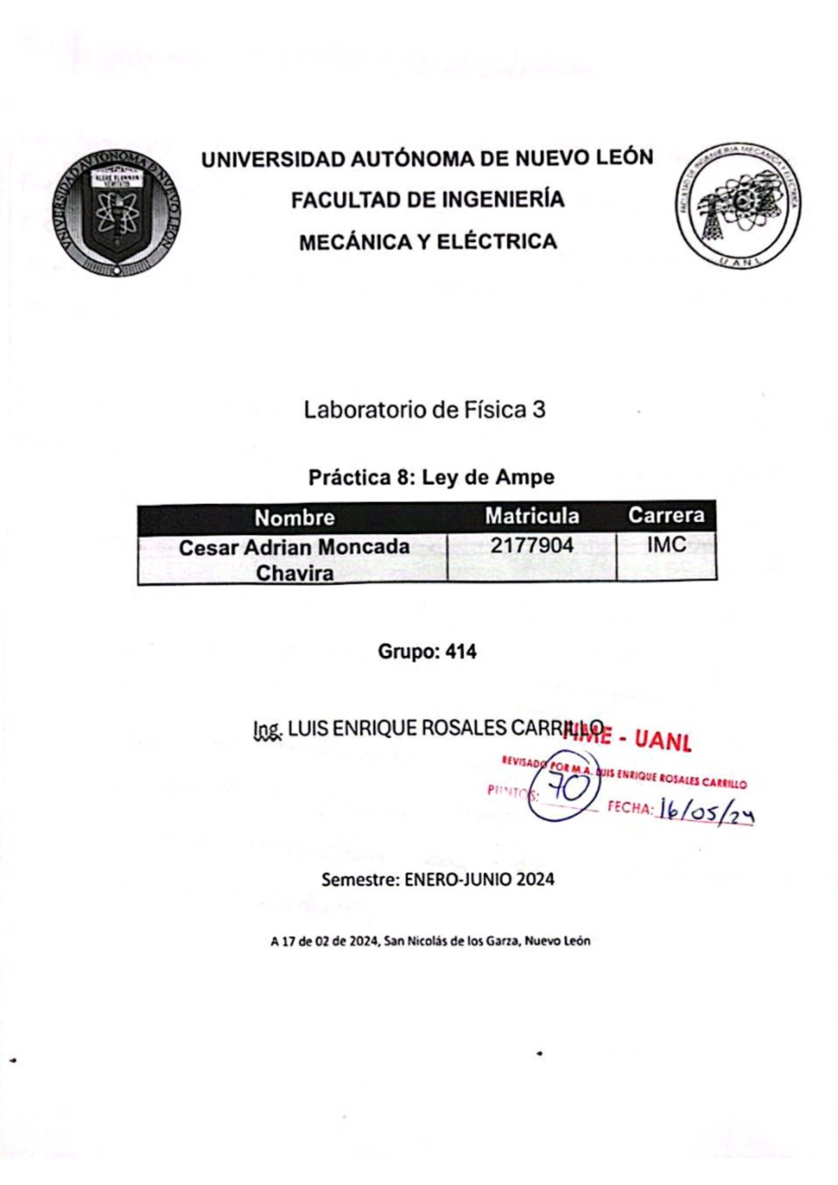 Práctica 8 - práctica 8 lab física 3 - UNIVERSIDAD AUTONOMA DE NUEVO LEON FACULTAD DE INGENIERIA ...