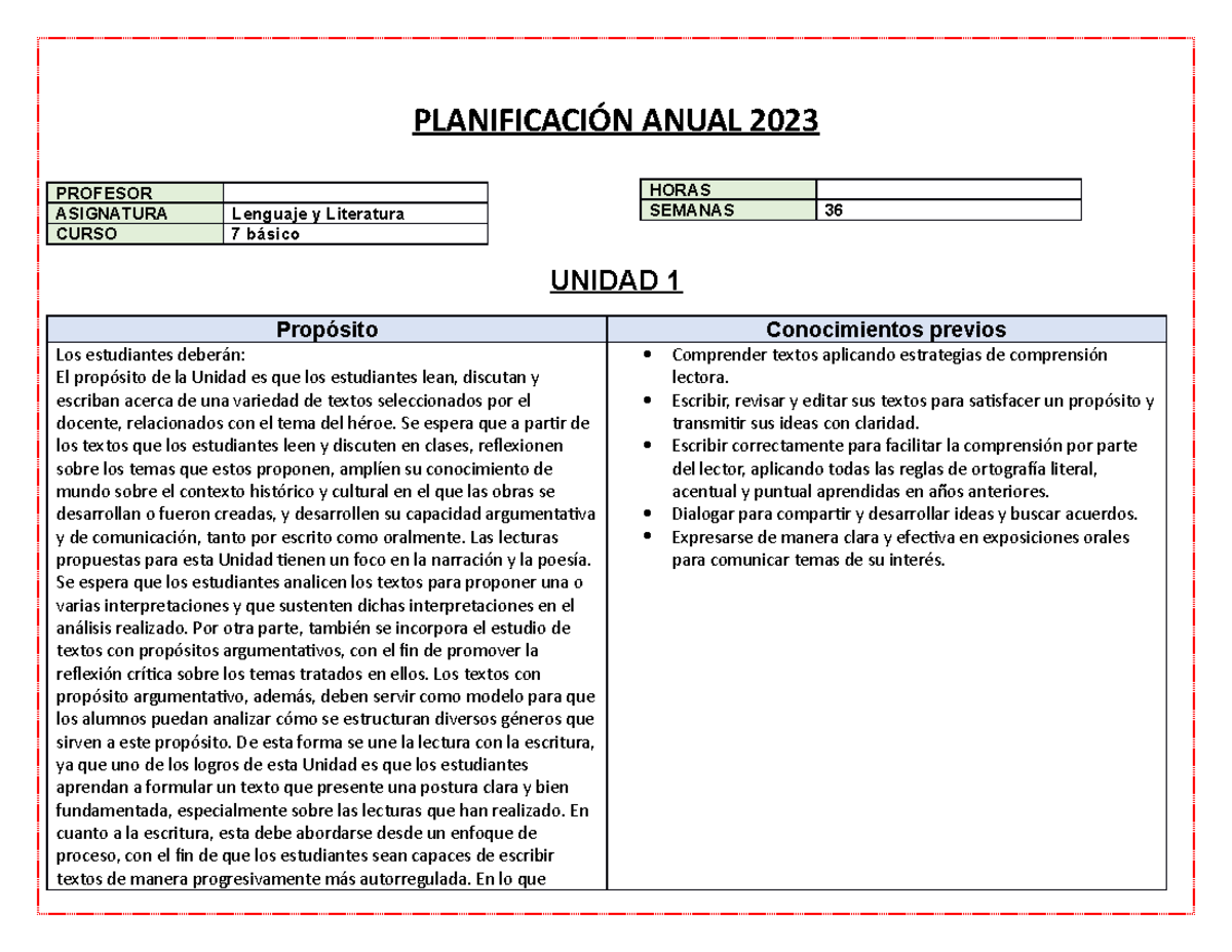 [PPU] LEN 7º Básico - planificación semestral lenguaje y comunicación. - PLANIFICACIÓN ANUAL ...