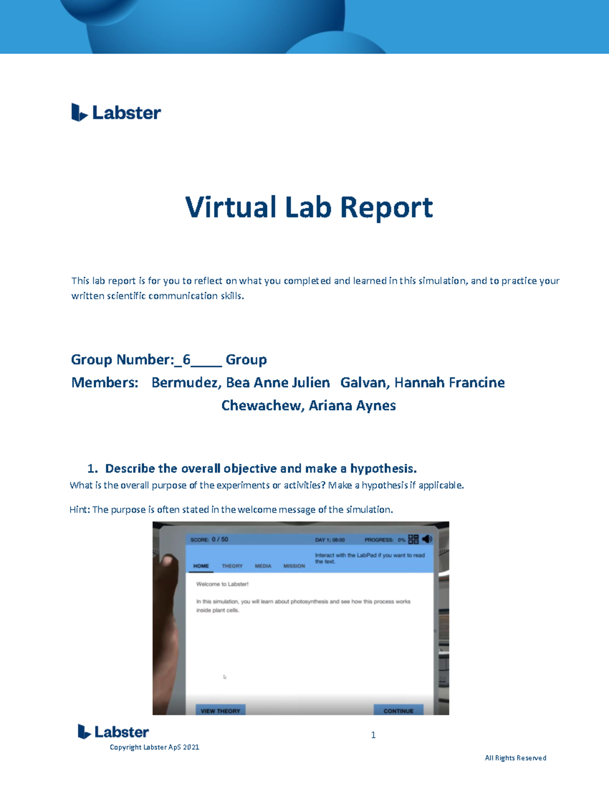 STEM 11D-Photosynthesis- Group 6 - 1 Copyright Labster ApS 2021 Virtual ...