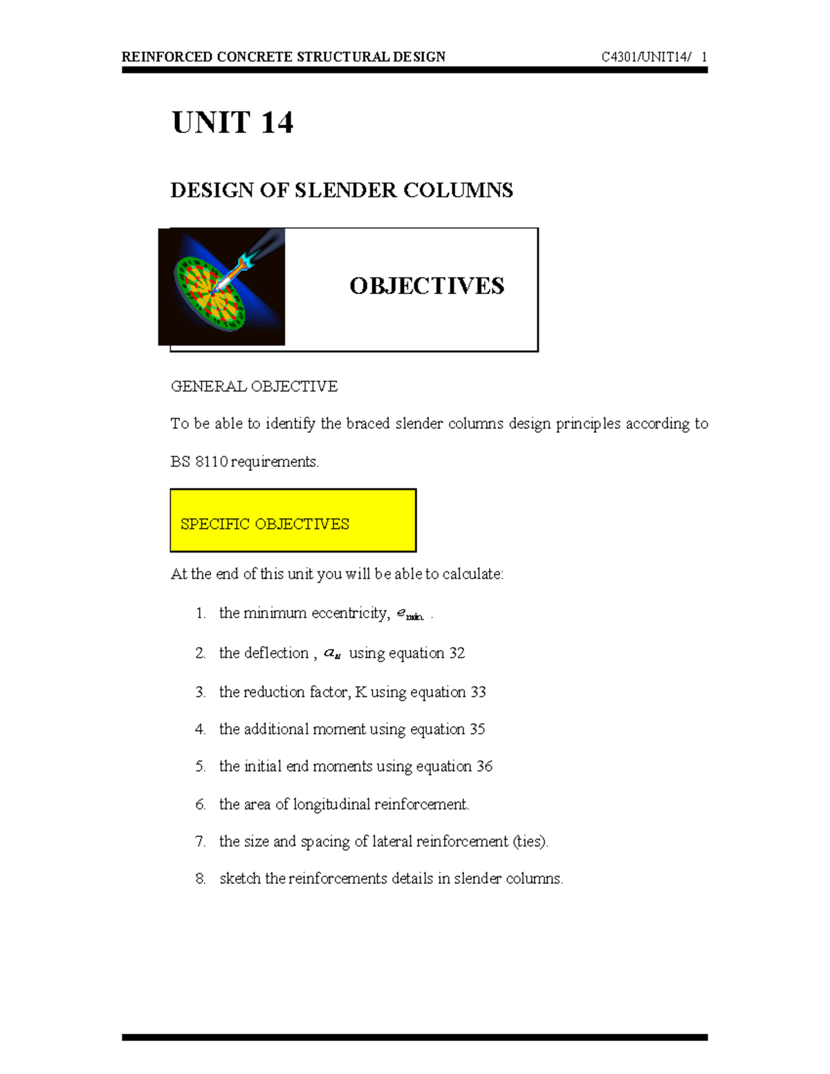 60302536 Unit 14 Design OF Slender Columns - UNIT 14 DESIGN OF SLENDER COLUMNS GENERAL OBJECTIVE ...