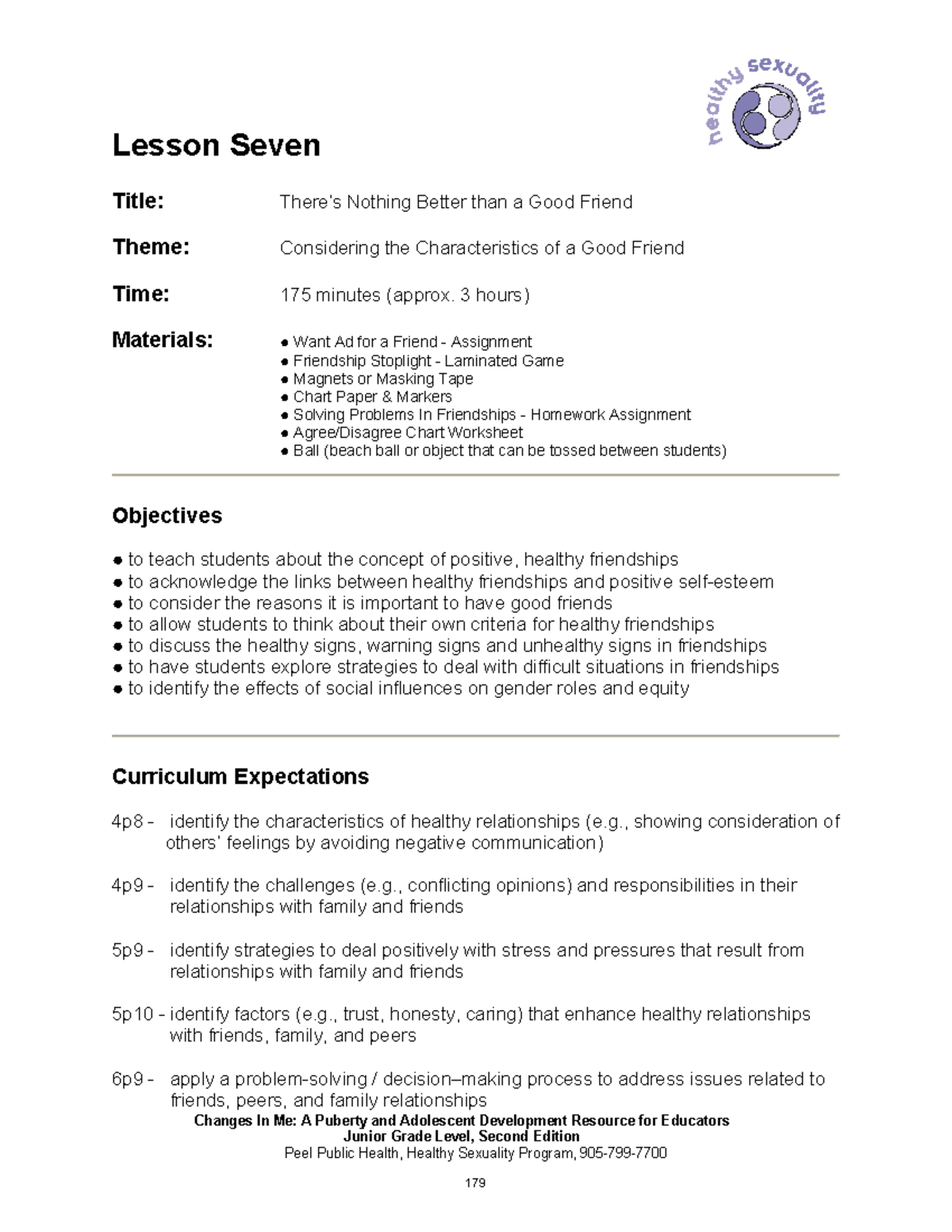 Lesson Seven - Lesson Seven Changes In Me: A Puberty and Adolescent ...