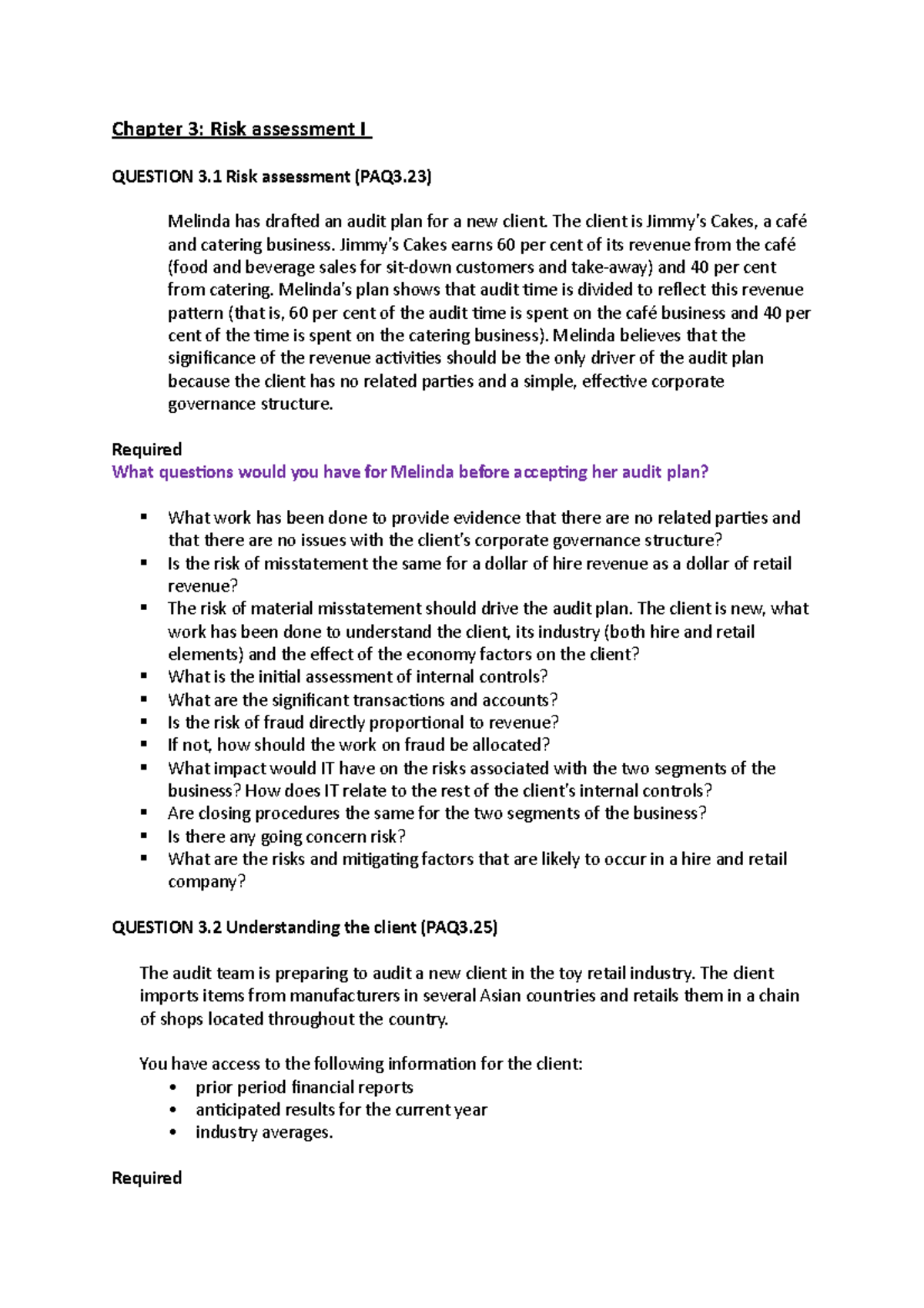 Chapter 3 - In class questions and answers - Chapter 3: Risk assessment ...