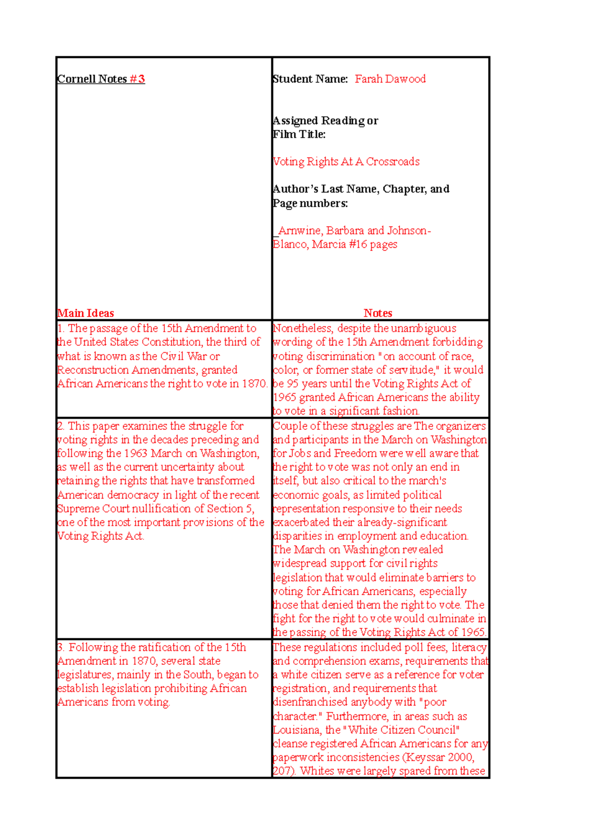 Cornell Notes Template - Cornell Notes # 3 Main Ideas Student Name ...