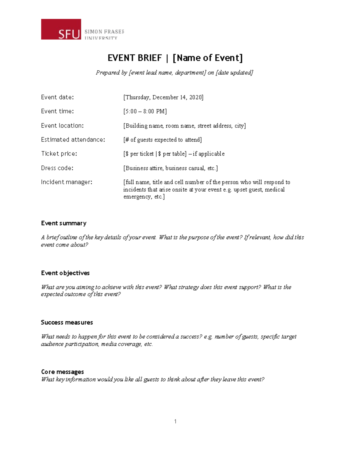 Event-Brief-Template - EVENT BRIEF | [Name of Event] Prepared by [event ...