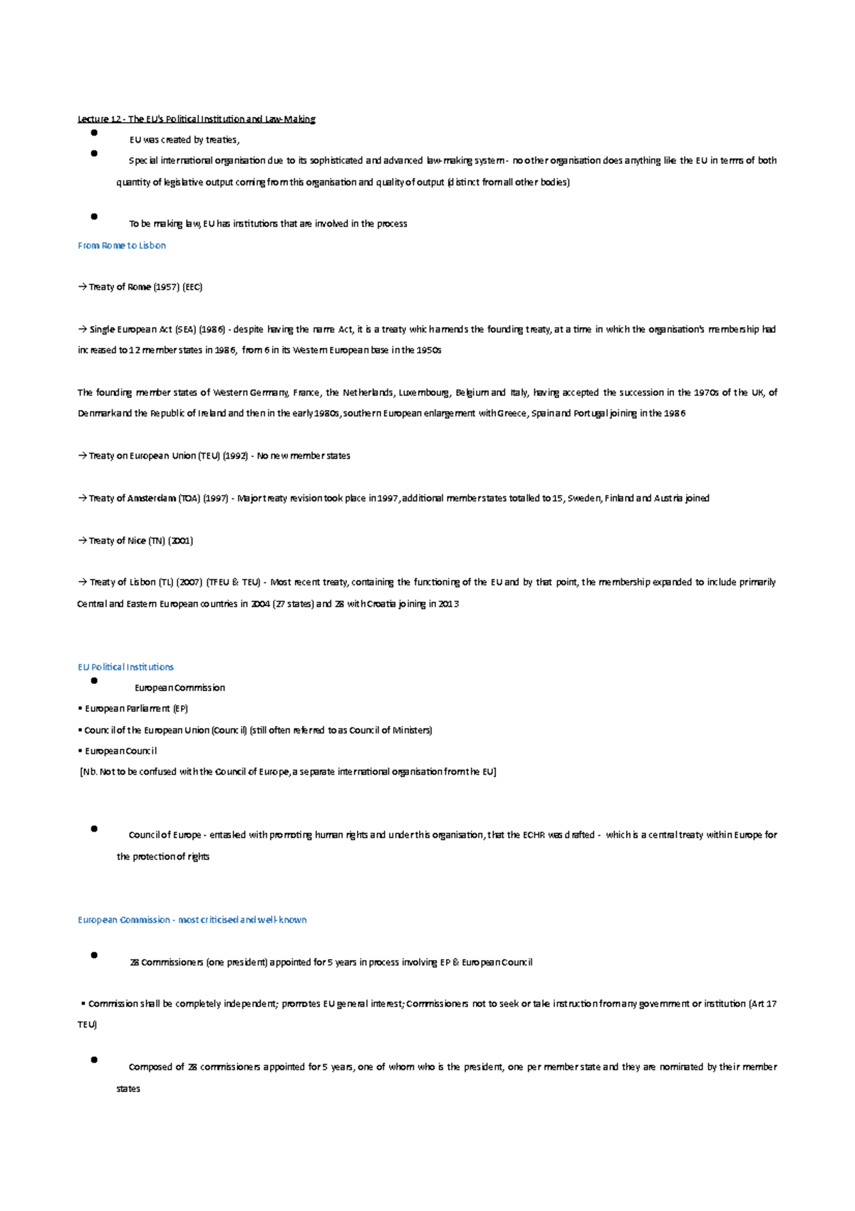 Lecture 12 - EU's Political Institution and Law-making - Lecture 12 ...