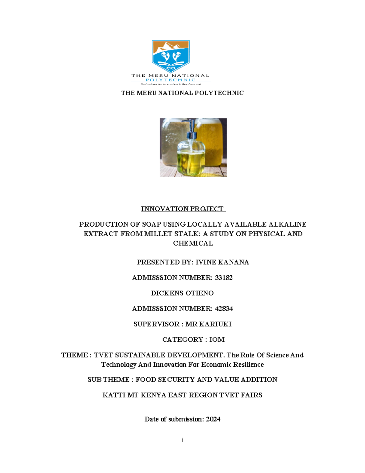 Antiseptic SOAP - TRADE PROJECT - THE MERU NATIONAL POLYTECHNIC ...