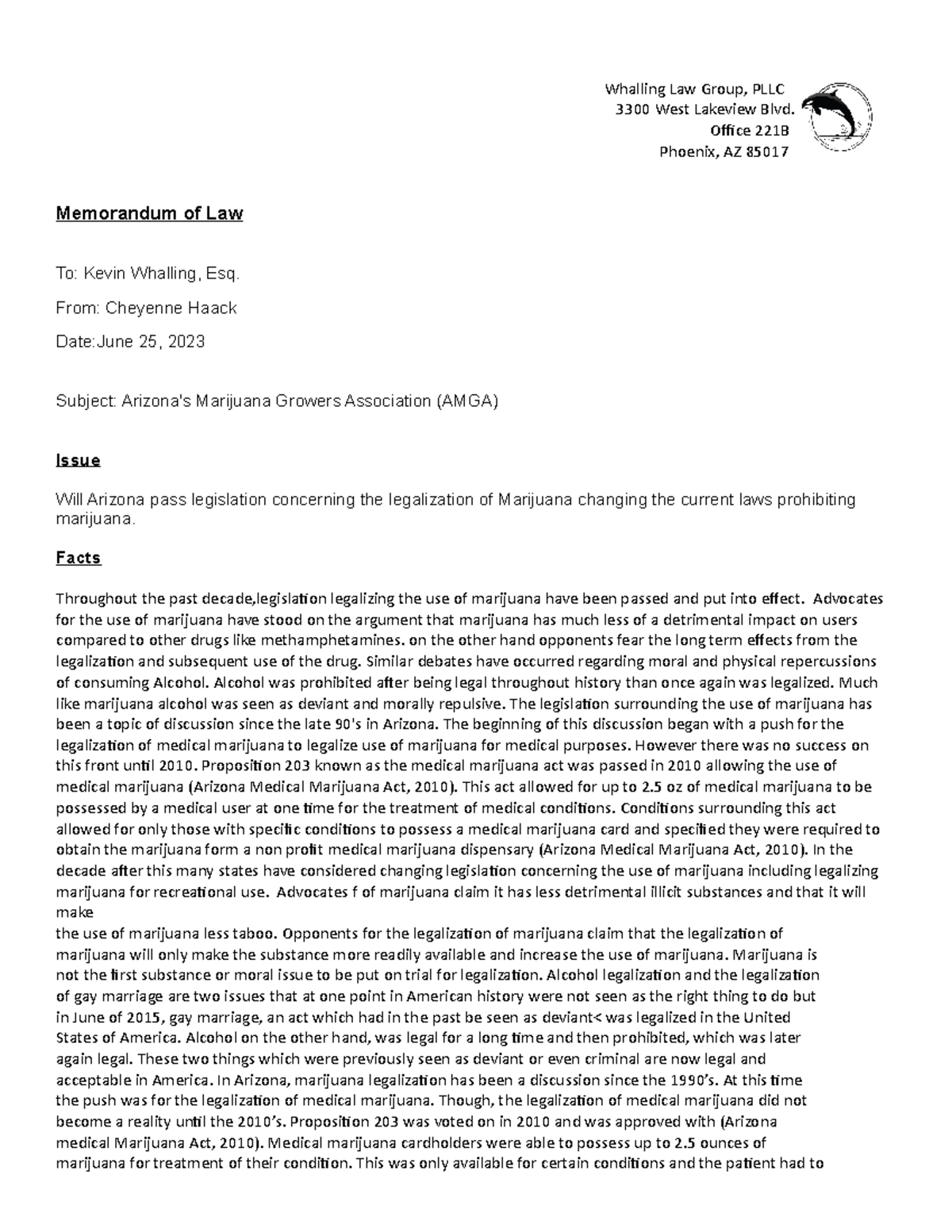 JUS430 T1 Memorandum of Law - JUS-430 - GCU - Studocu