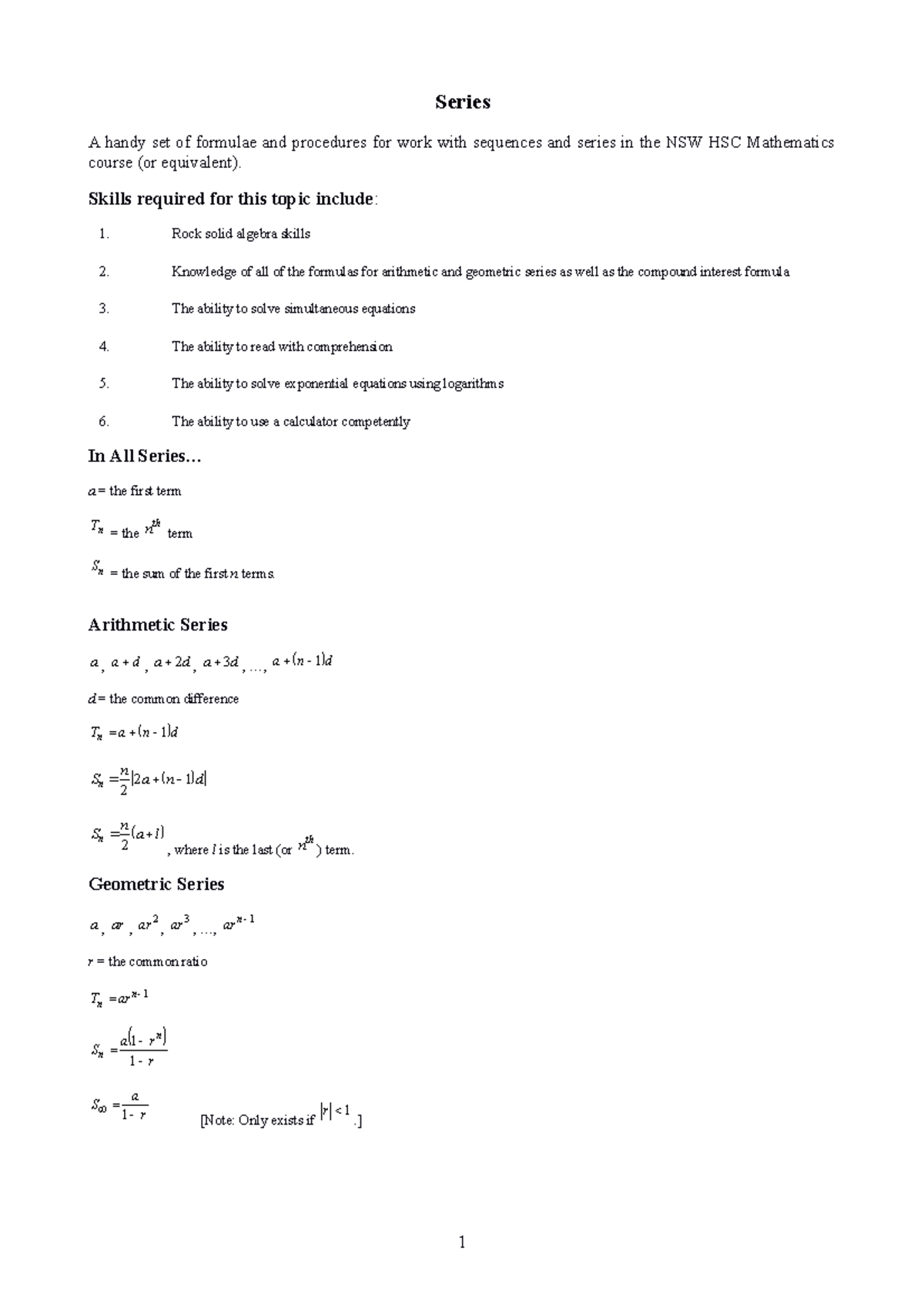 Courses maths 2u 1204321079 2007 Mathematics Notes - Series A handy set ...