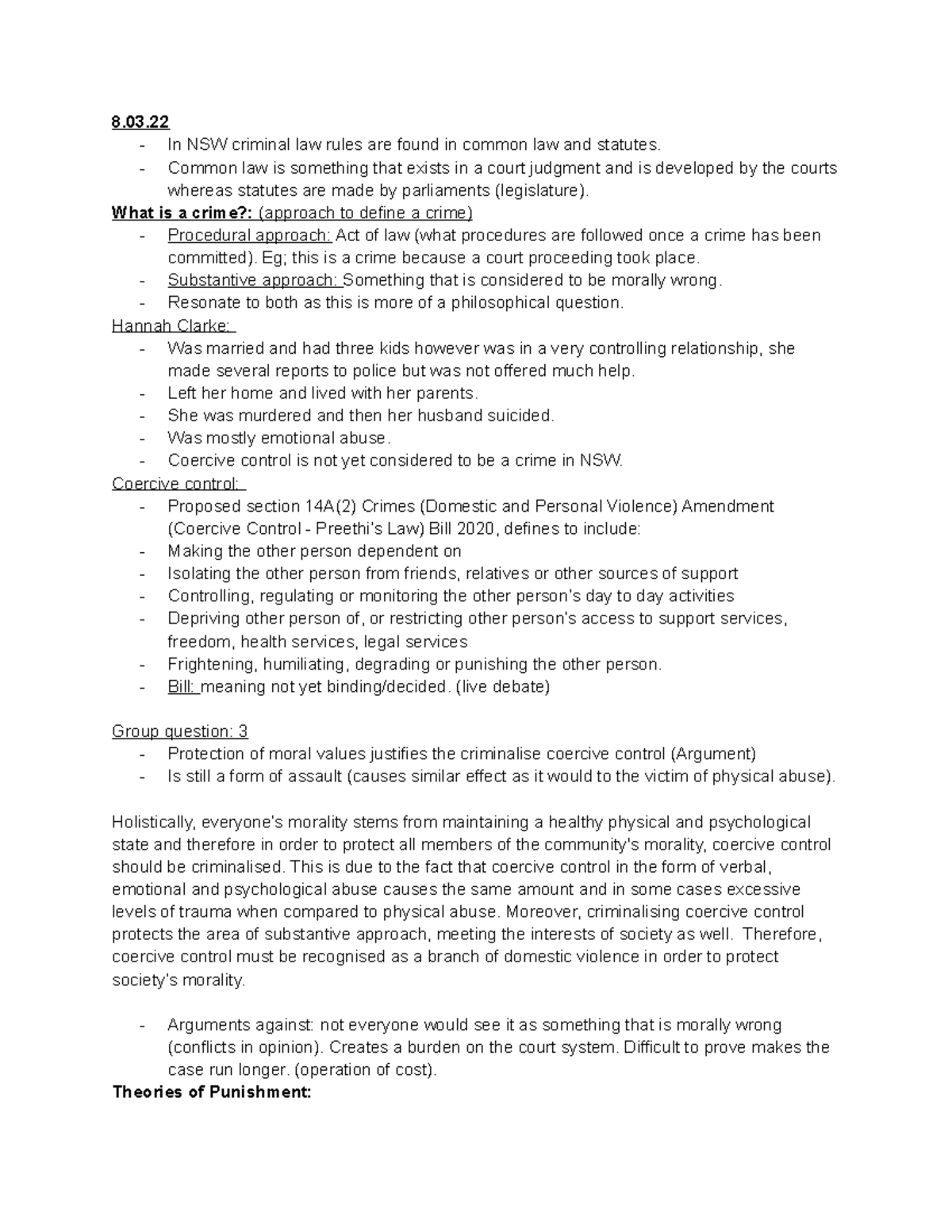 Crime - Lecture notes - 8. In NSW criminal law rules are found in ...