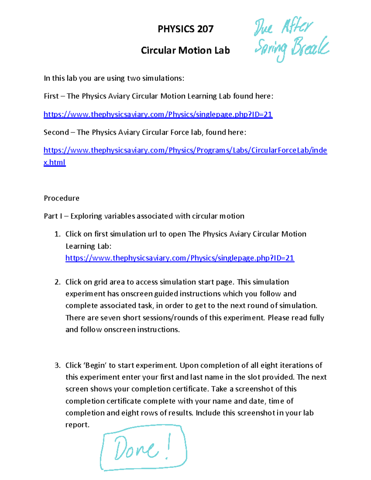 Physics Lab 4 - Lab experiments and solutions - Circular Motion Lab In ...