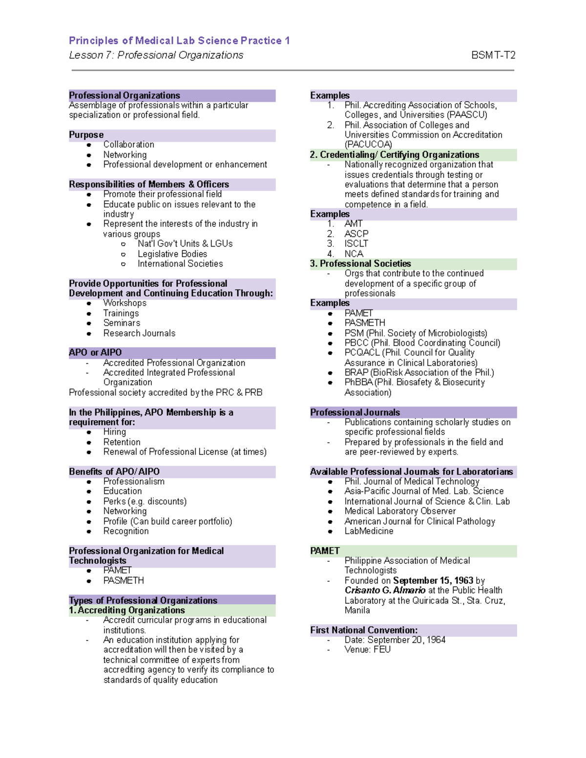 PMLS 1 - L7 Professional Organizations - Principles of Medical Lab ...