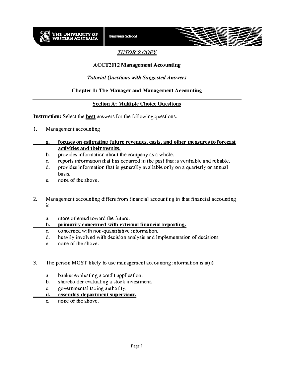 Week 2 Tutorial Questions Chp#1-Suggested Solutions - COPY ACCT2112 ...