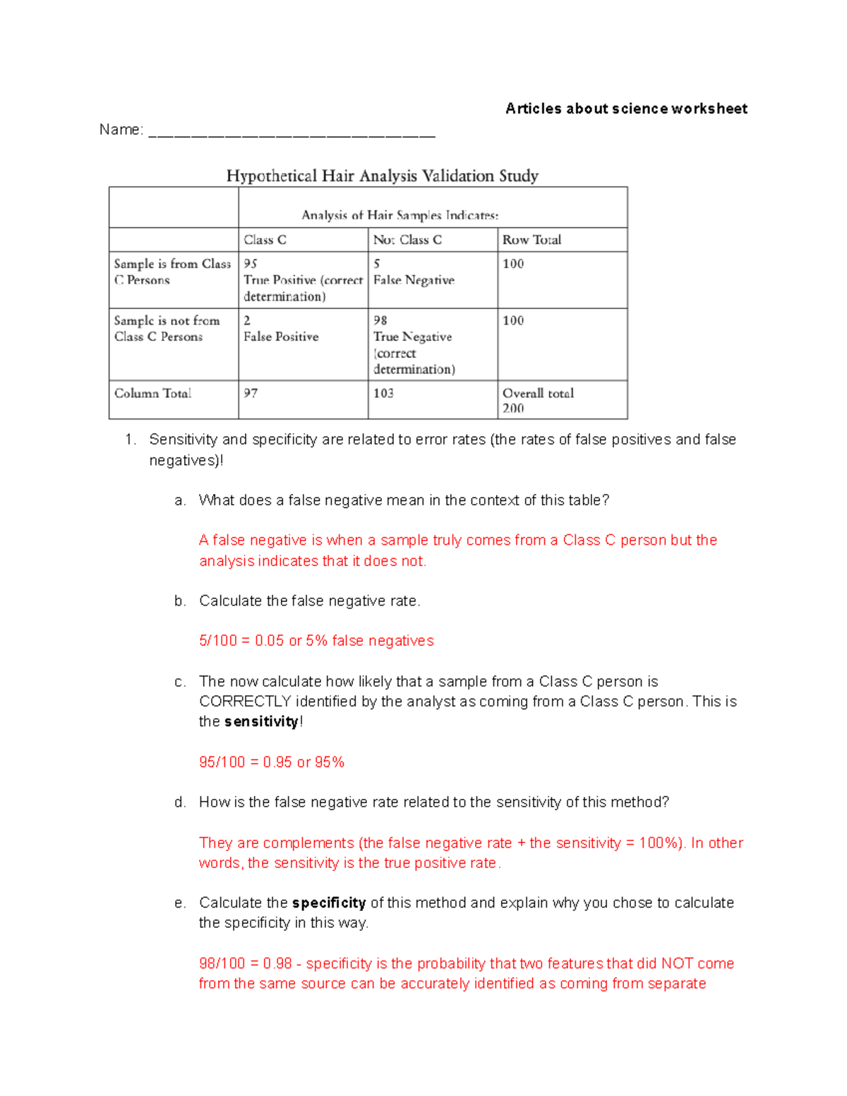 Sensitivity and objectivity worksheet - KEY - Articles about science ...