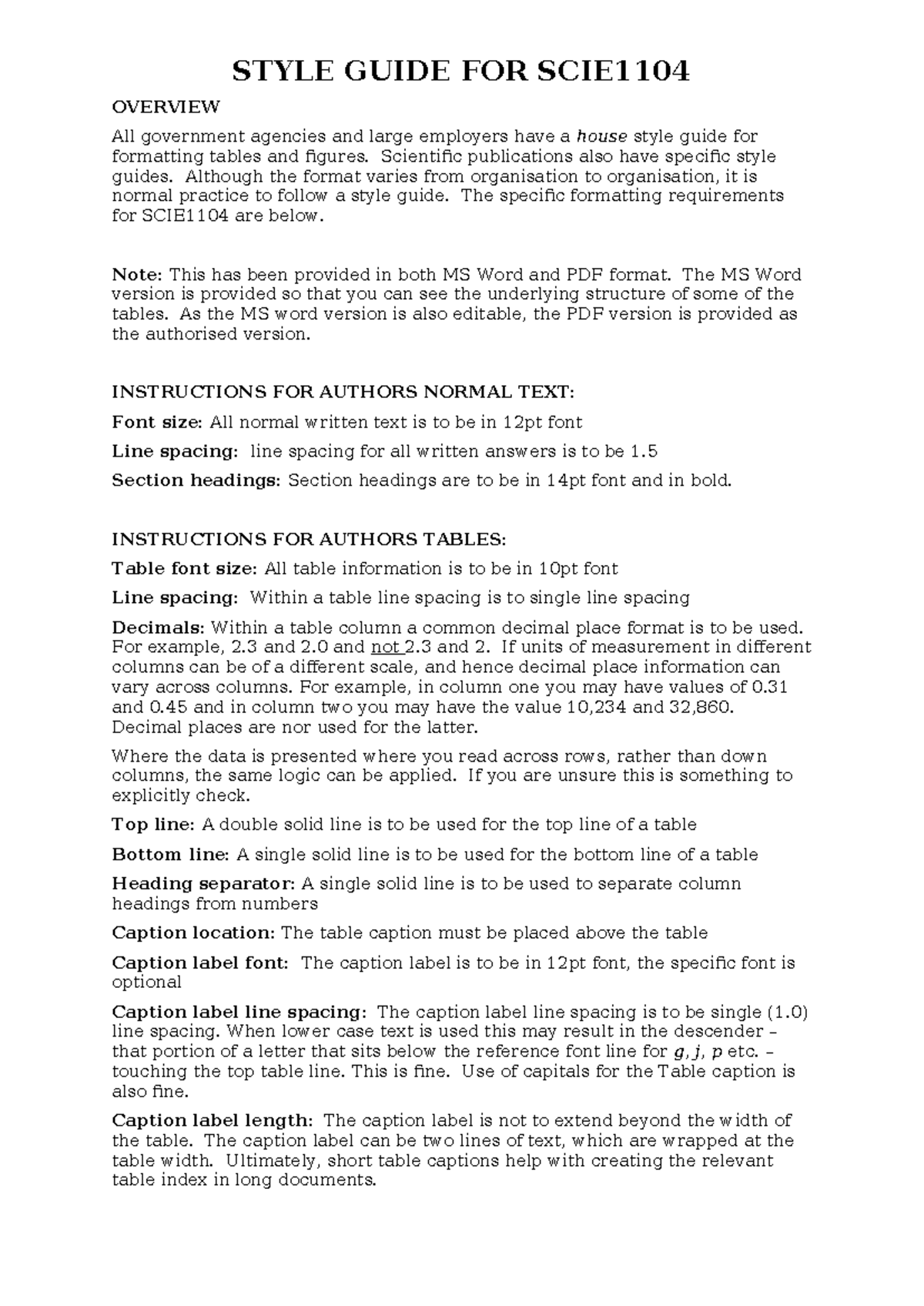 SCIE1104 Style guide - STYLE GUIDE FOR SCIE OVERVIEW All government ...