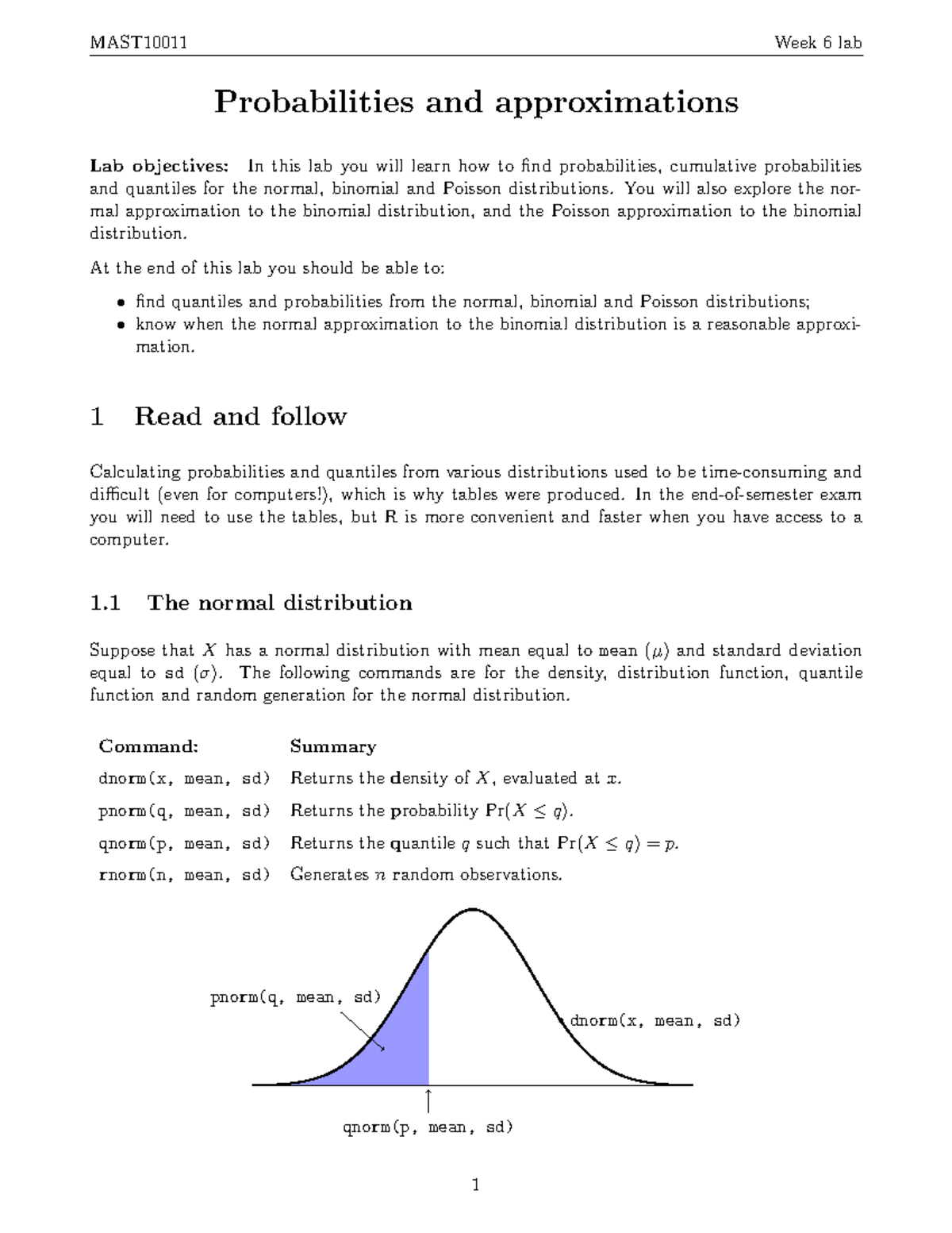 Lab wk6 - Computer Laboratory Worksheet Week 6 - Probabilities and ...